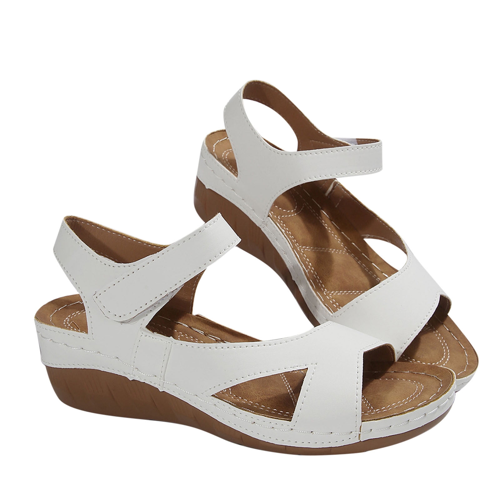 Ankle Strap Wedges for Women Soft Slingback Thick-sole Arch Support ...