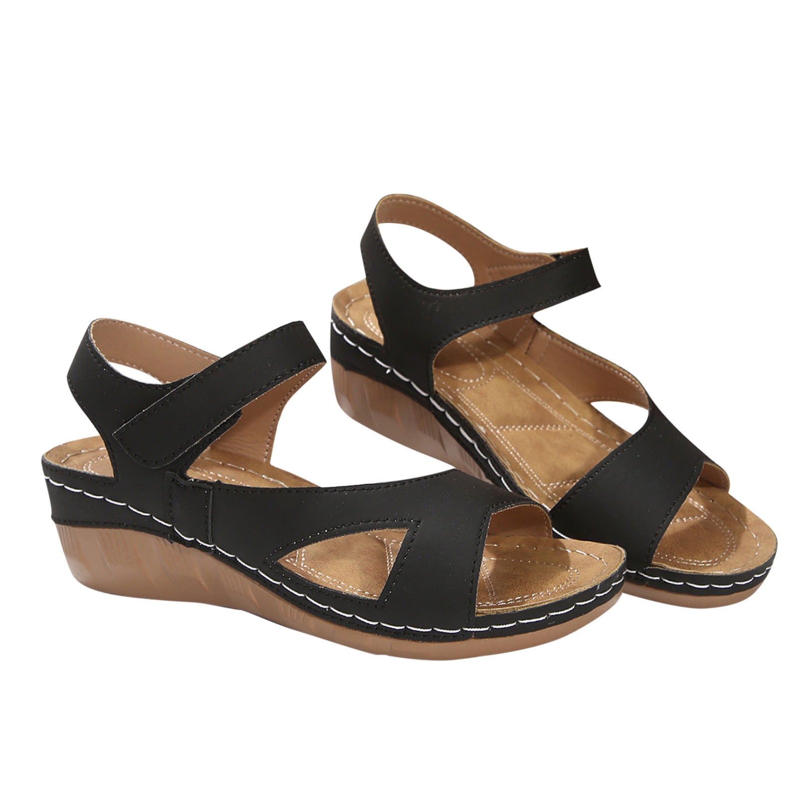 Ankle Strap Wedges for Women Soft Slingback Thick-sole Arch Support ...