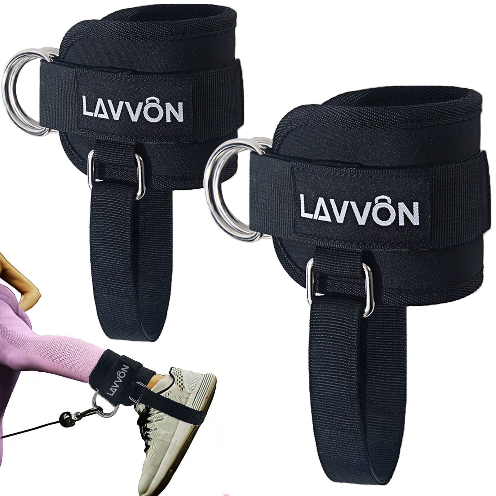 LAVVON Adjustable Ankle Straps for Cable Machines with Cushioning for ...