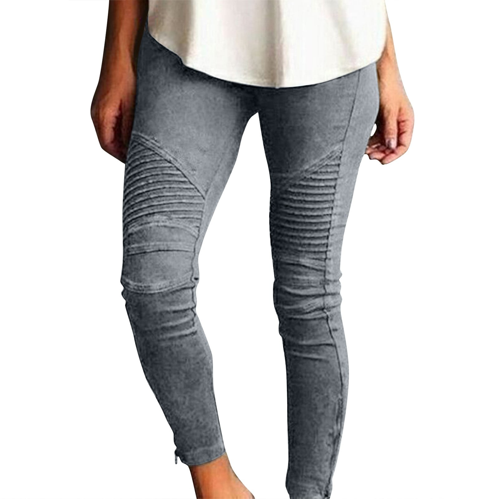 Ankle Yoga Leggings for Women Moto Biker Skinny Pants Pleated Stretch Low Waist Pencil Pants ...