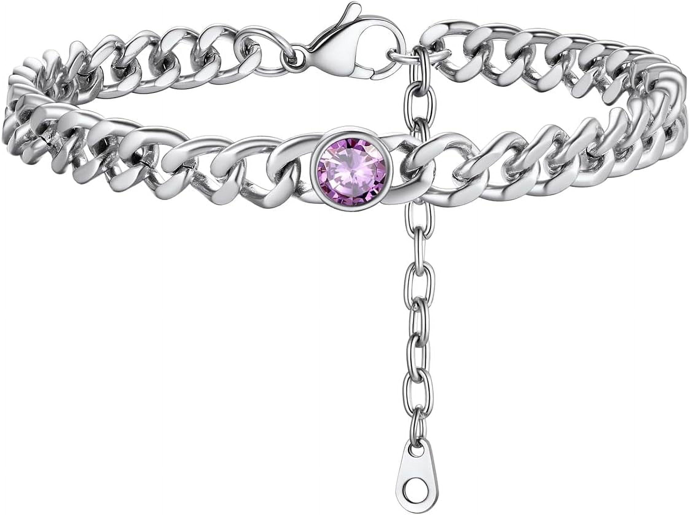 Anklet for Elegant Women, 7MM Cuban Link Anklet Bracelet Birthstone 8.5"+2" Ankle Chain Beach ...