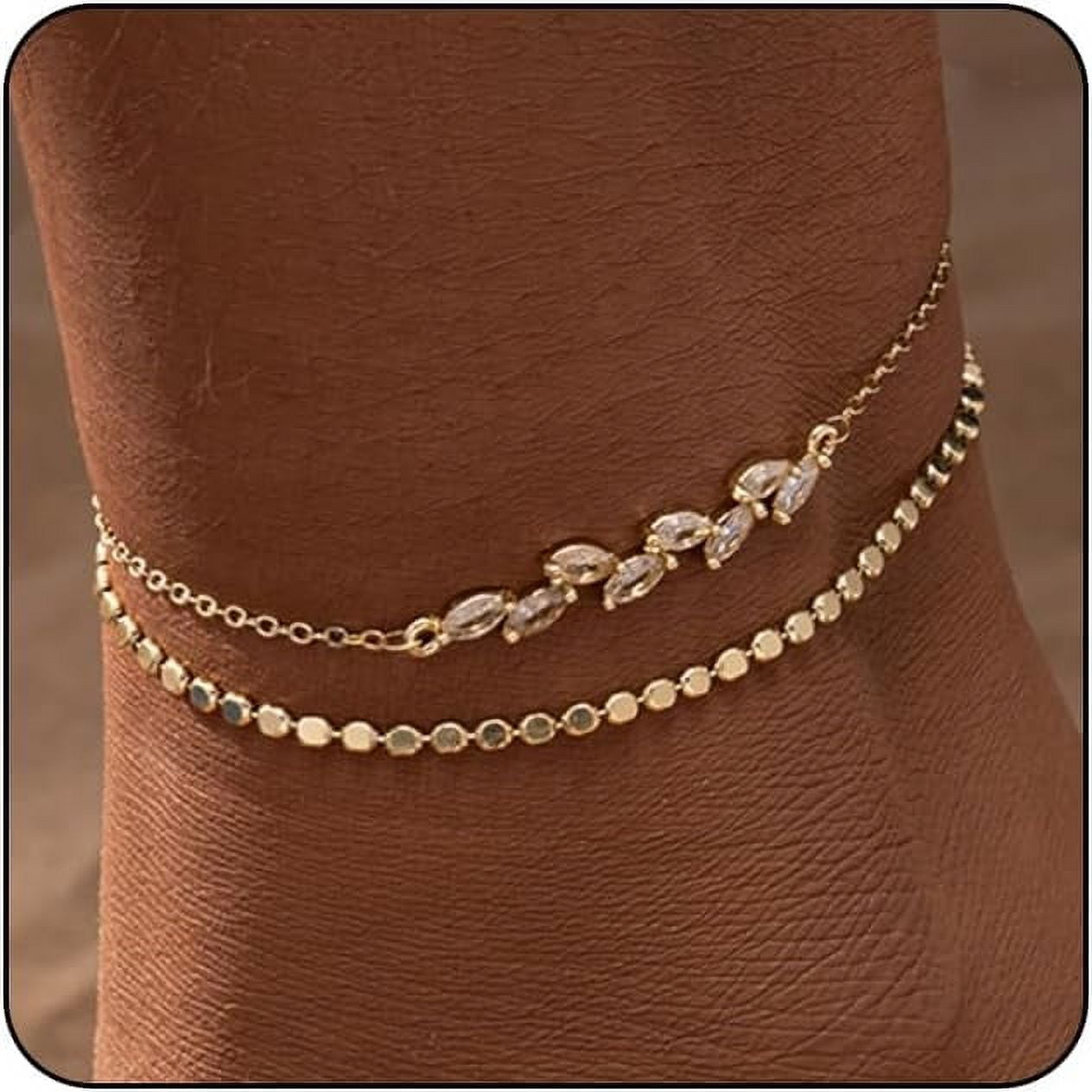 Anklets For Women,14K Real Gold Plated Large Ankle Bracelets For Women Waterproof Simple Dot ...