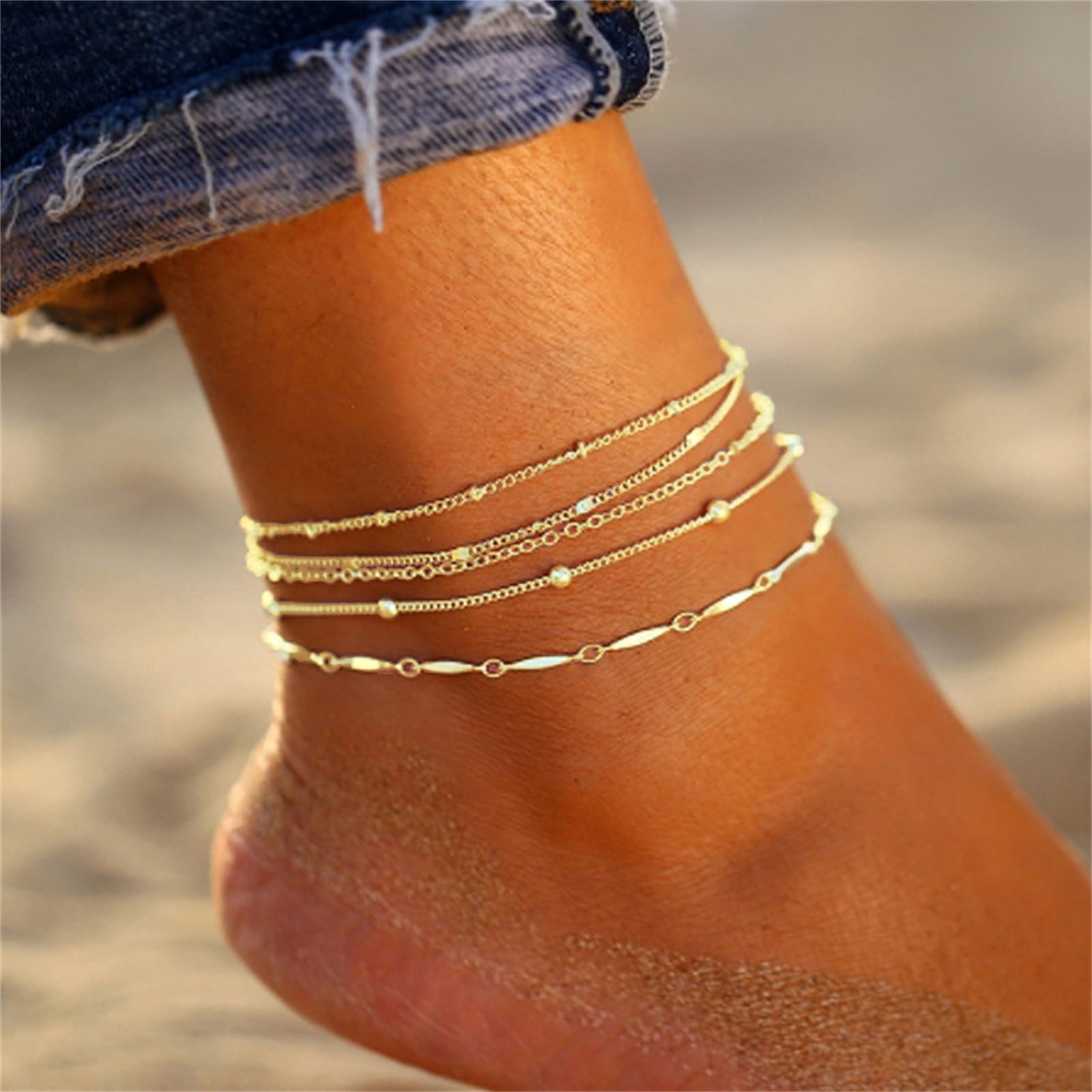 Anklets for Women 14K Real Gold Silver Plated Ankle Bracelets Trendy ...