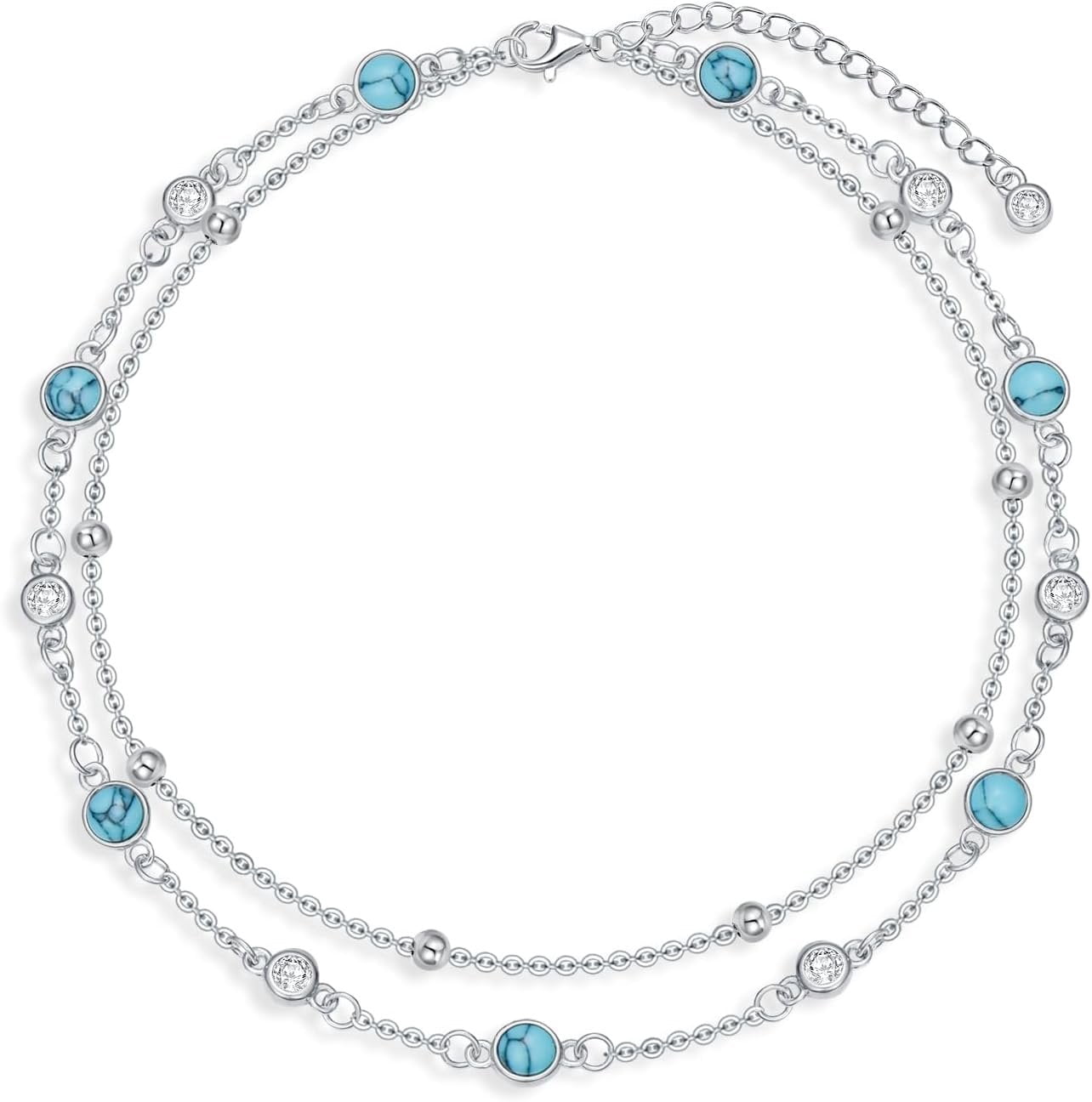 Anklets for Women 925 Sterling Stone Layered Anklet Beach Summer Fine ...