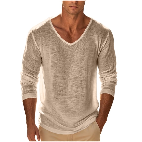 Ankola Men's T Shirt Long Sleeve Shirt V Neck Summer Spring Plain Basic ...