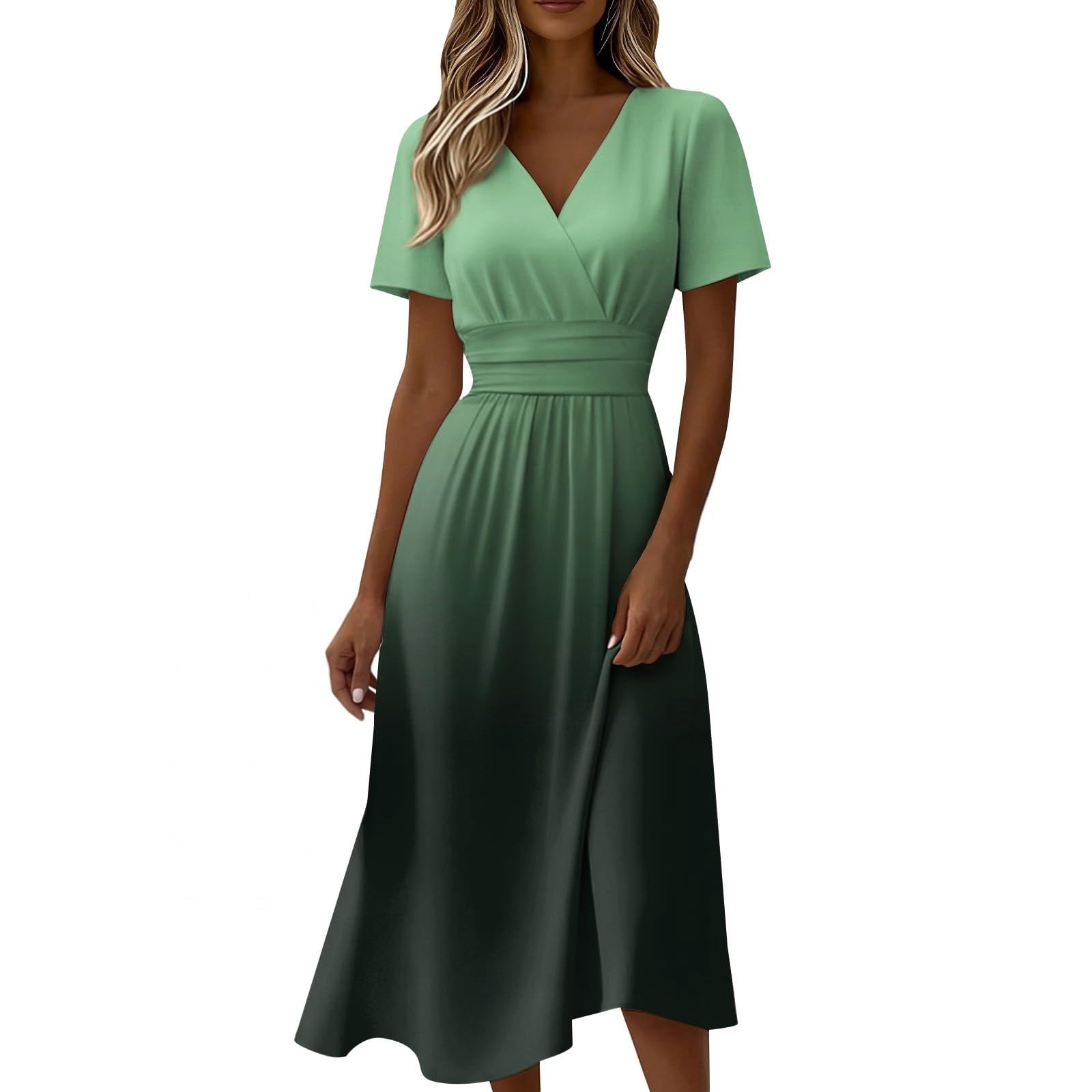 Ankola Midi Dresses for Women Wedding Guest Elegant V Neck Short Sleeve ...