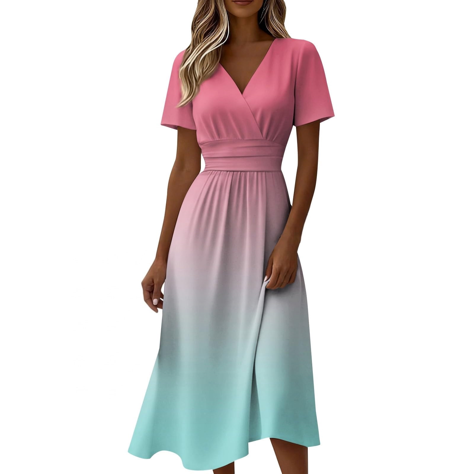 Ankola Midi Dresses for Women Wedding Guest Elegant V Neck Short Sleeve ...