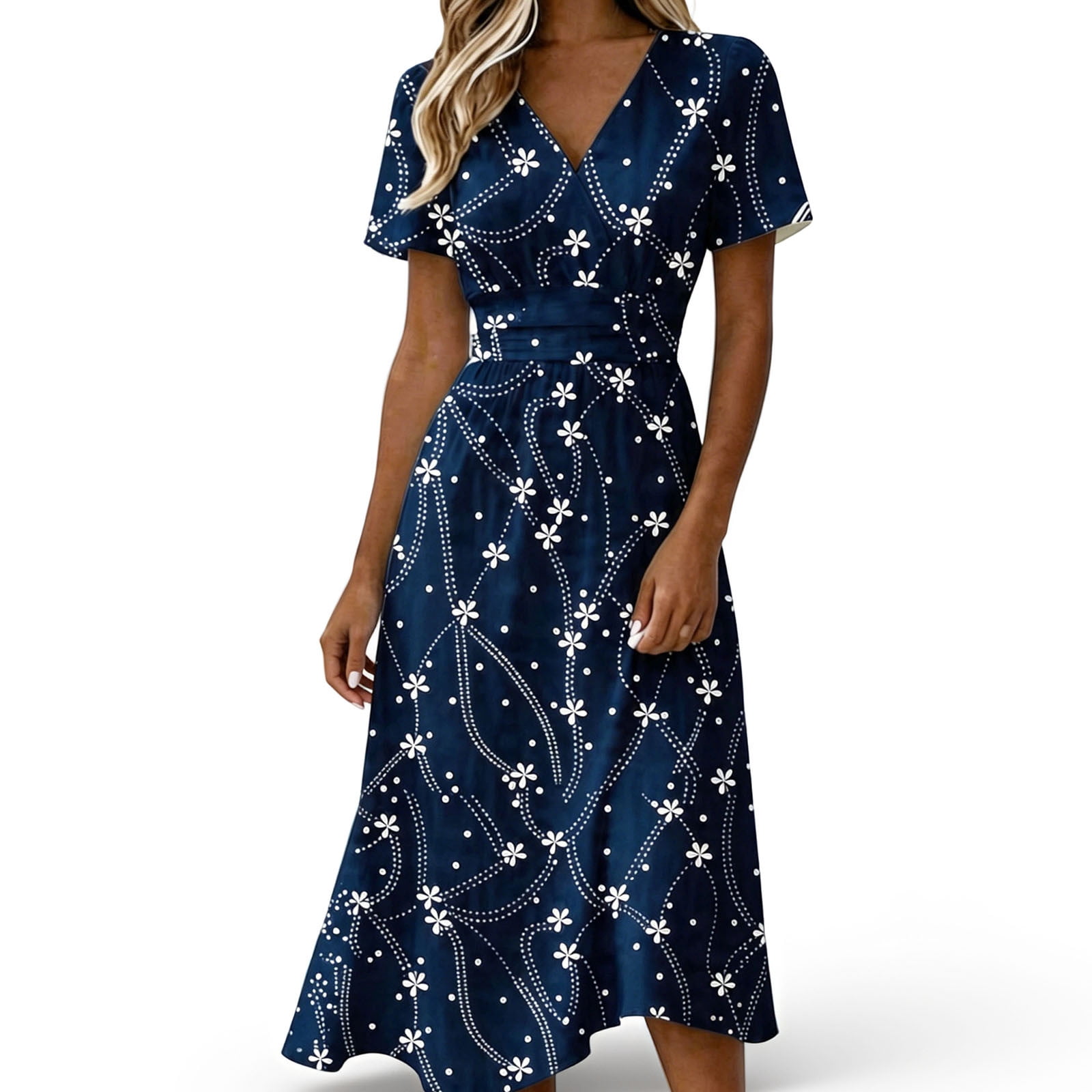 Ankola Midi Dresses for Women Wedding Guest Elegant V Neck Short Sleeve ...