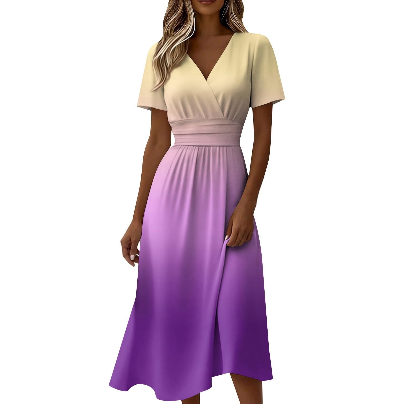 Ankola Midi Dresses for Women Wedding Guest Elegant V Neck Short Sleeve ...