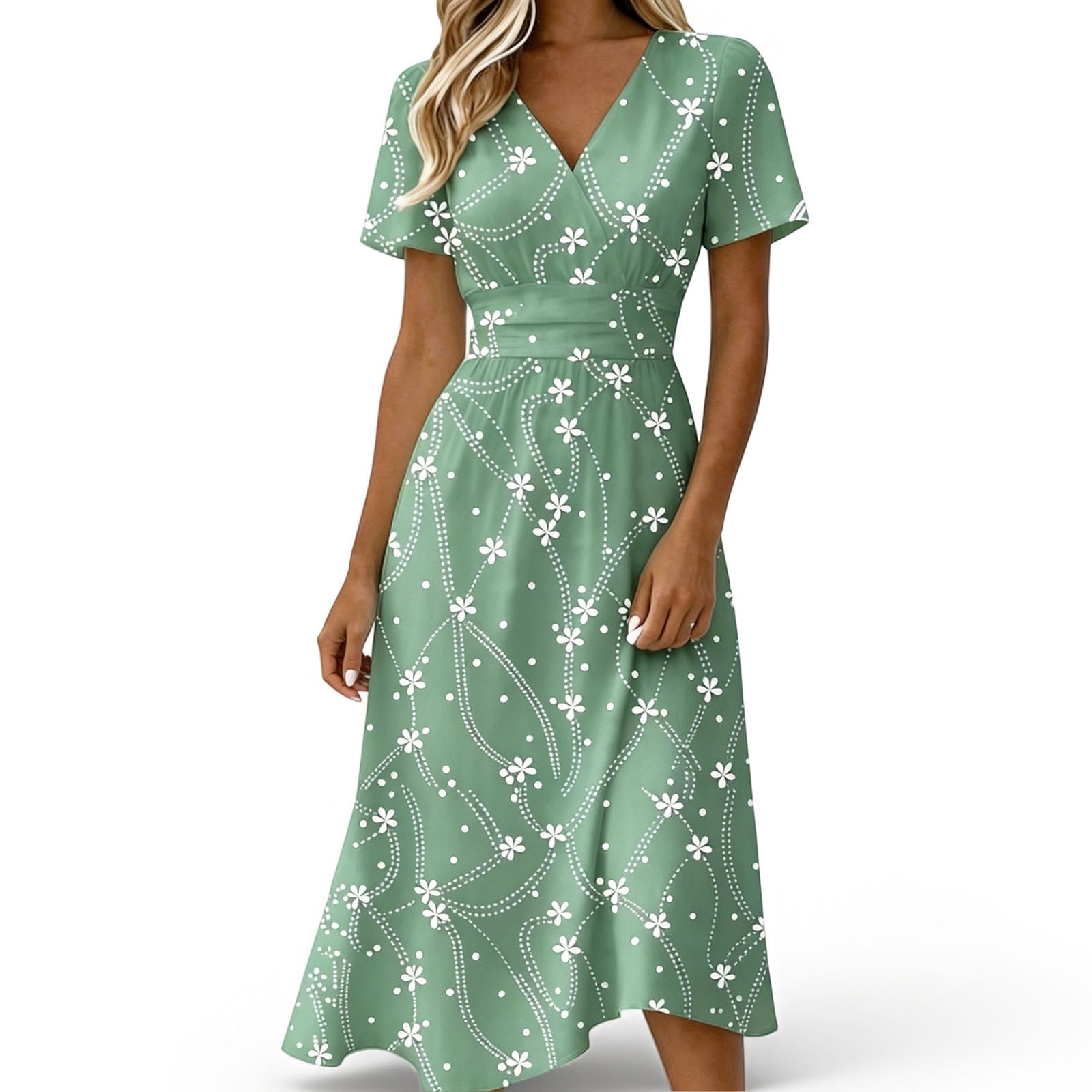 Ankola Midi Dresses for Women Wedding Guest Elegant V Neck Short Sleeve ...