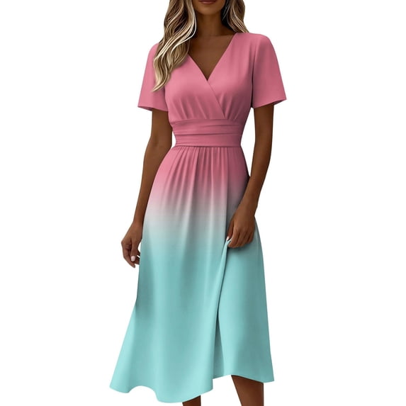 Ankola Midi Dresses for Women Wedding Guest Elegant V Neck Short Sleeve ...