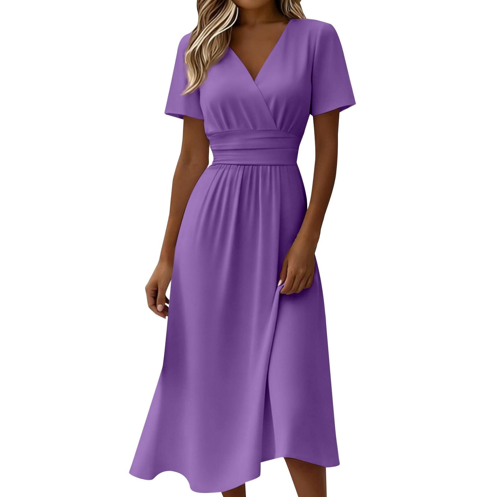 Ankola Midi Dresses for Women Wedding Guest Elegant V Neck Short Sleeve ...