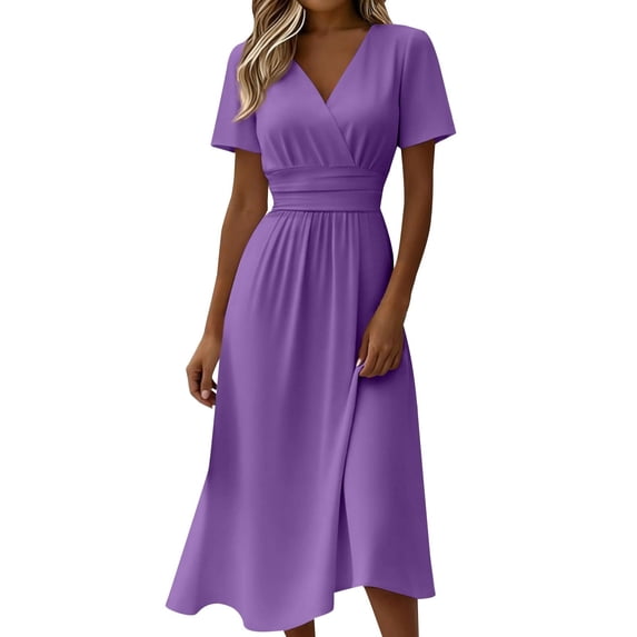 Ankola Midi Dresses for Women Wedding Guest Elegant V Neck Short Sleeve ...