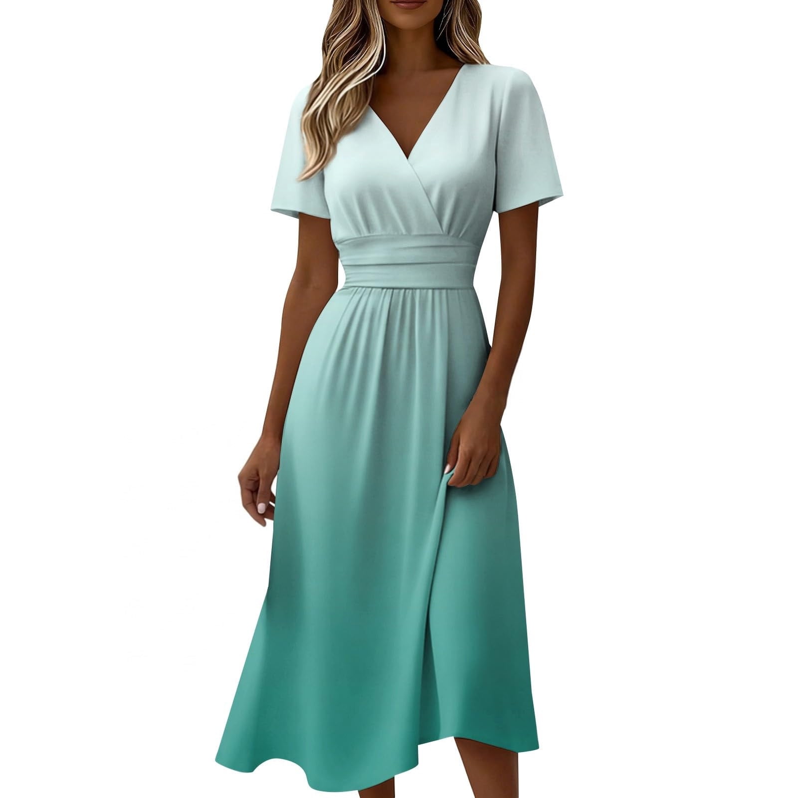 Ankola Midi Dresses for Women Wedding Guest Elegant V Neck Short Sleeve ...
