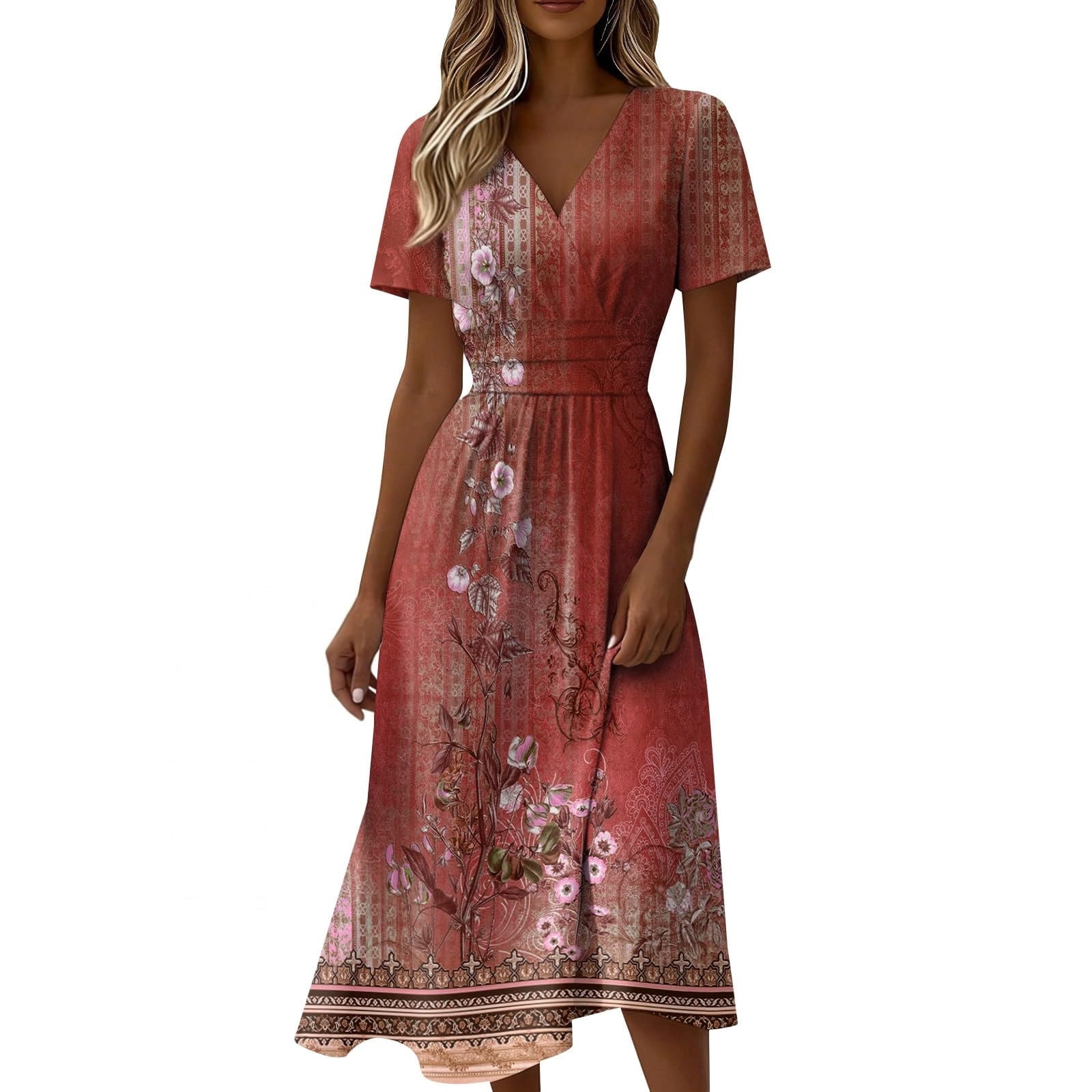 Ankola Midi Dresses for Women Wedding Guest Elegant V Neck Short Sleeve ...