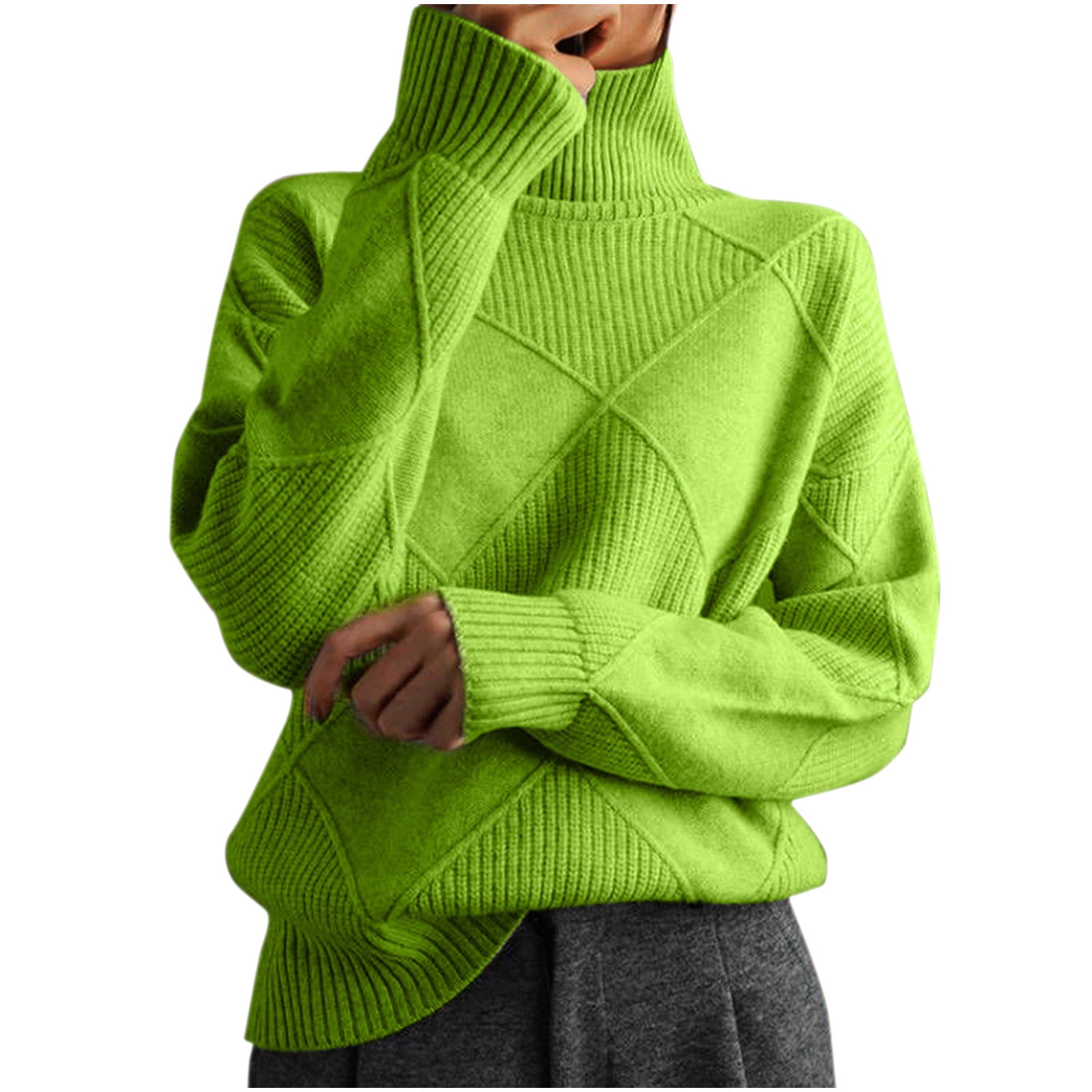 Ankola Sweater for Women Ribbed Knit Pullover Sweaters Turtle Neck Long ...