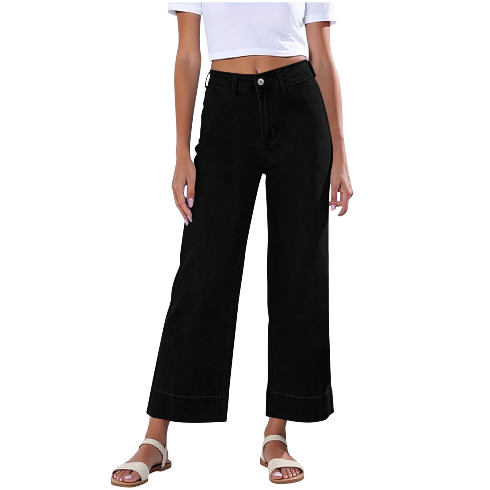 Ankola Wide Leg Jeans for Women Cropped Trendy High Waisted Welt Pocket ...