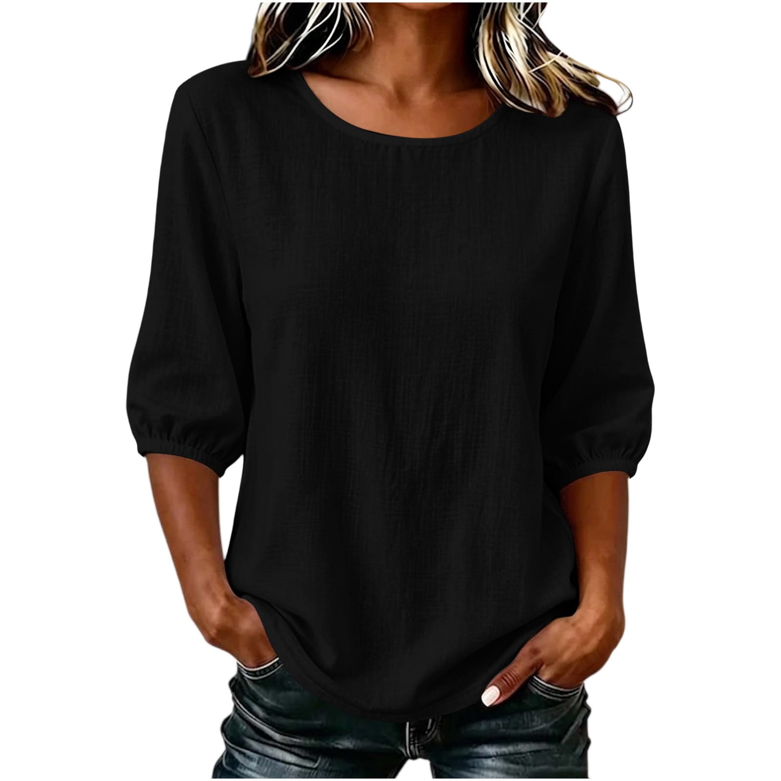 Ankola Women Fashion Crew-Neck Half Sleeves T Shirt Solid Casual Loose ...