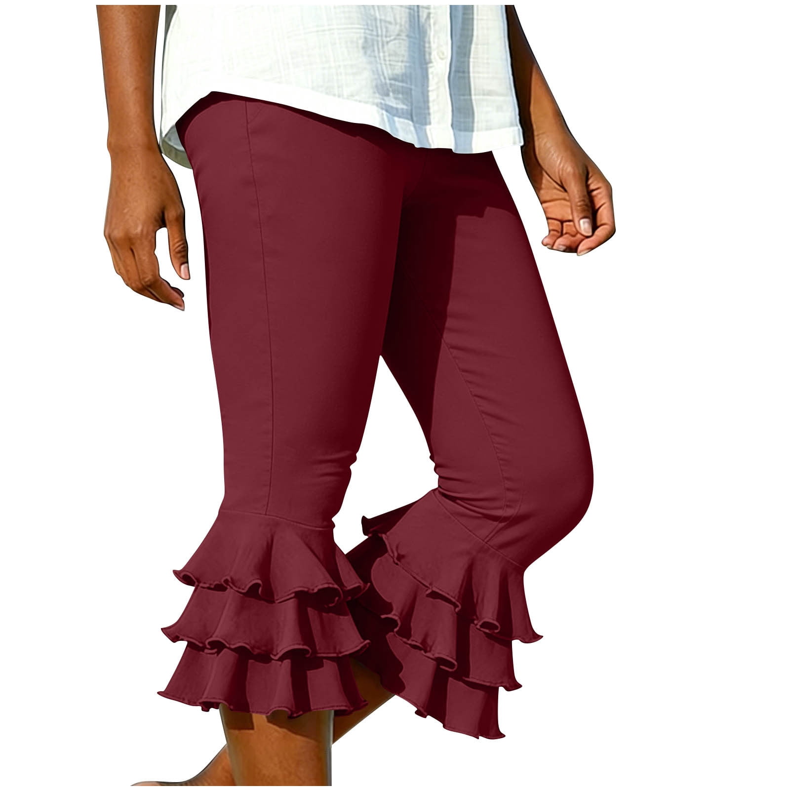 Ankola Women Y2K Capri Pants Lace Ruffle Knee Length Cropped Sweatpants ...