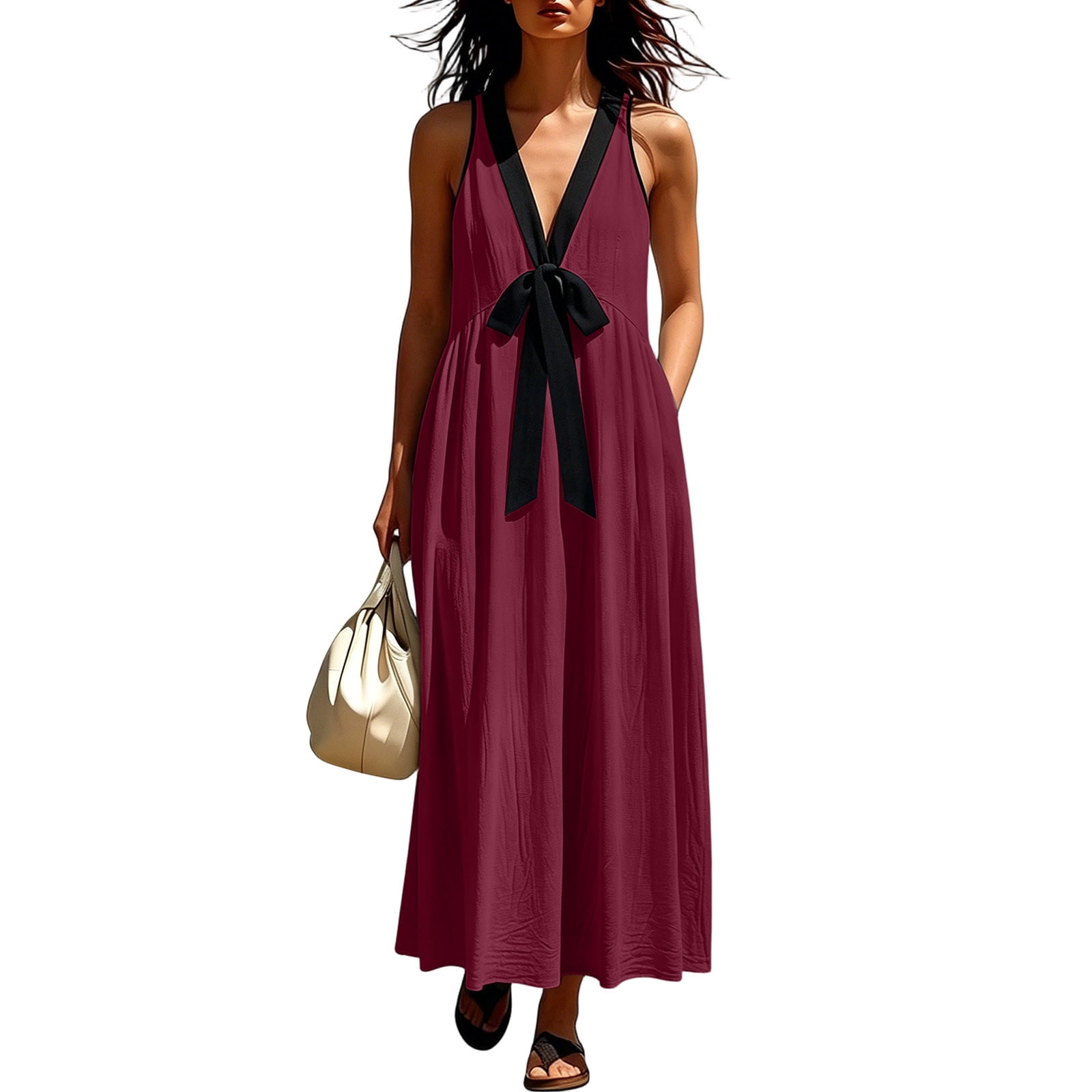 Ankola Women's 2026 Summer Sexy Maxi Dress Sleeveless V Neck Swing ...