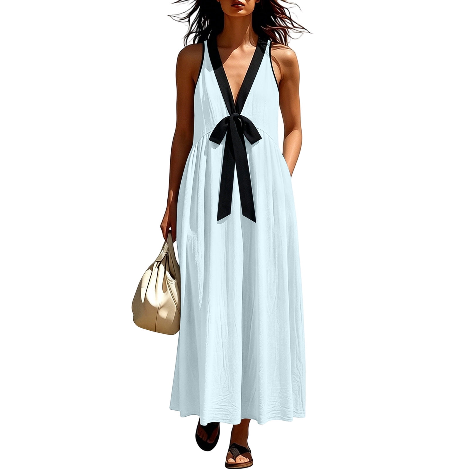 Ankola Women's 2026 Summer Sexy Maxi Dress Sleeveless V Neck Swing ...