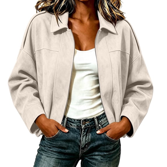 Ankola Women's Faux Suede Jacket Casual Pilot Coat Oversized Spring ...