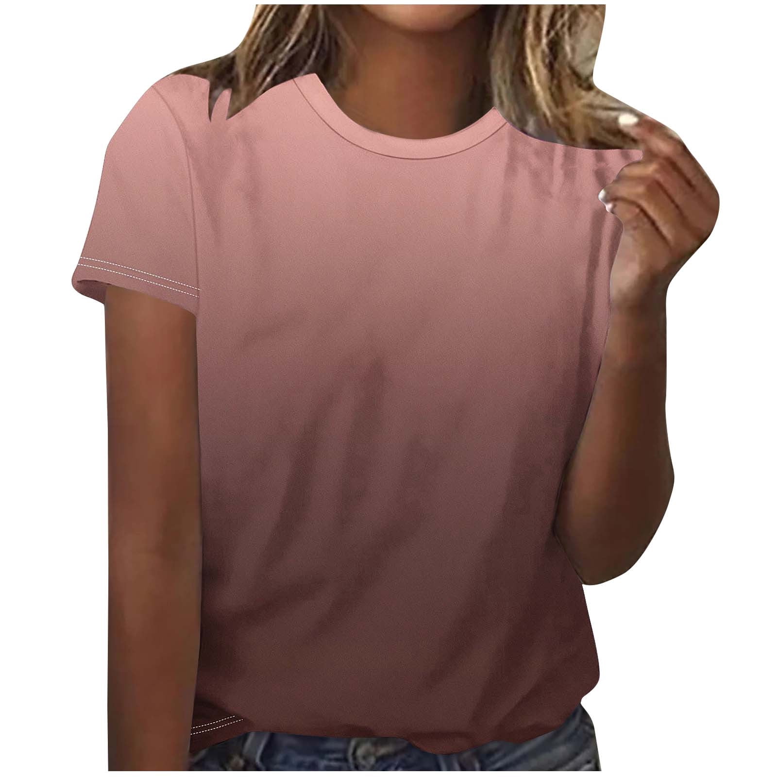 Ankola Women's Gradient Color Crew Neck Short Sleeve Loose Casual Tunic ...