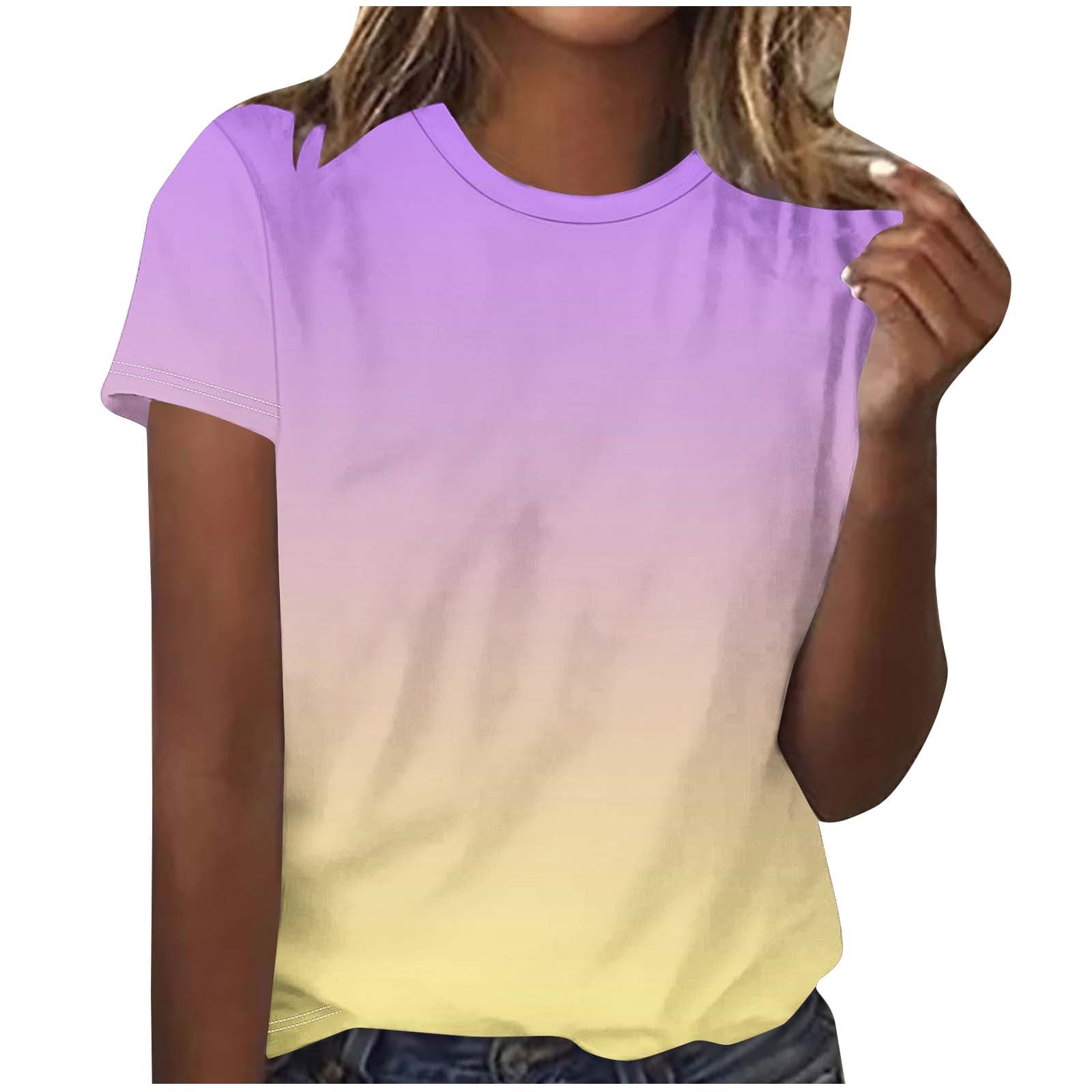 Ankola Women's Gradient Color Crew Neck Short Sleeve Loose Casual Tunic ...