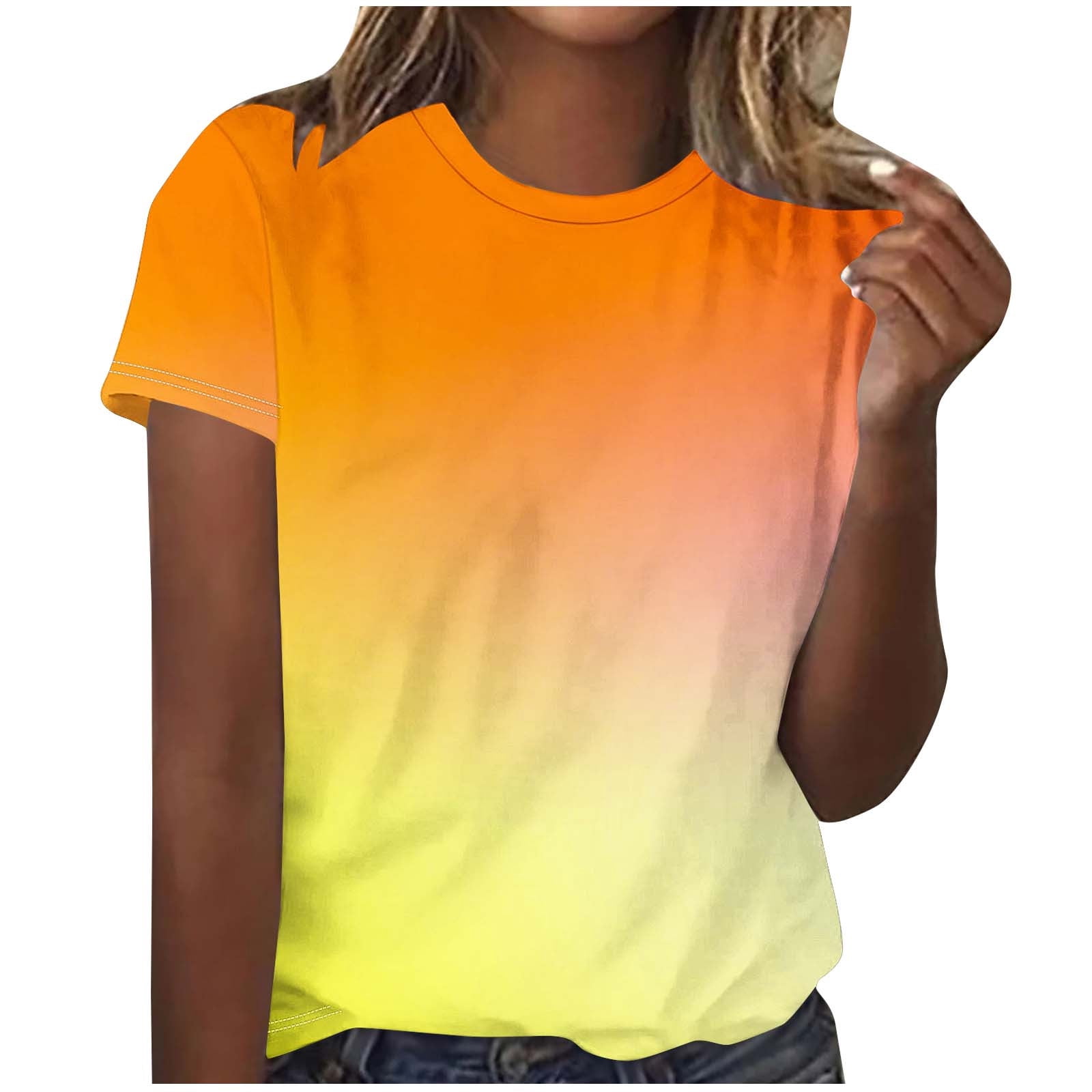 Ankola Women's Gradient Color Crew Neck Short Sleeve Loose Casual Tunic ...
