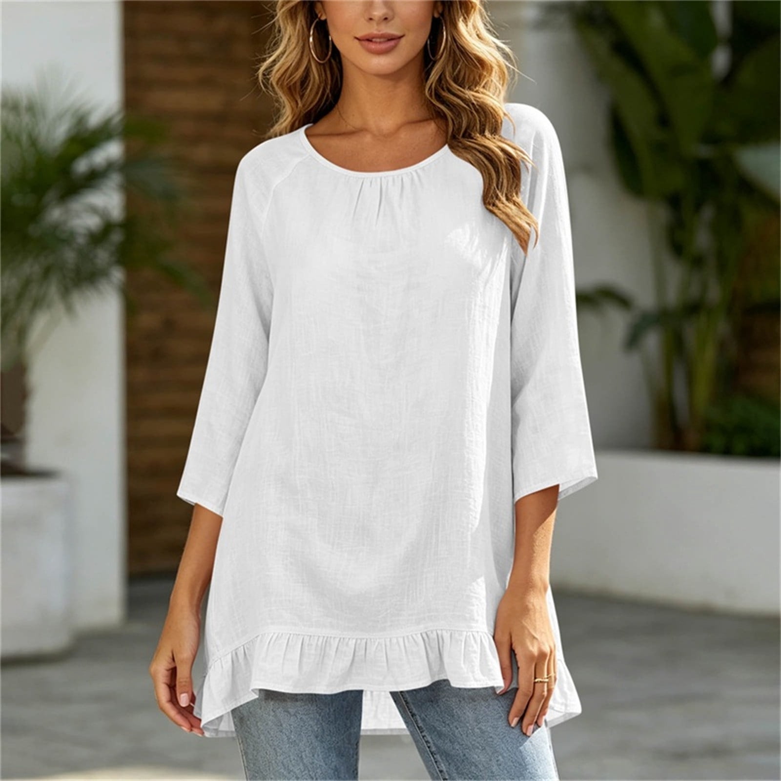 Ankola Women's Round Neck Long Sleeve Pullover with Ruffle Hem Casual ...