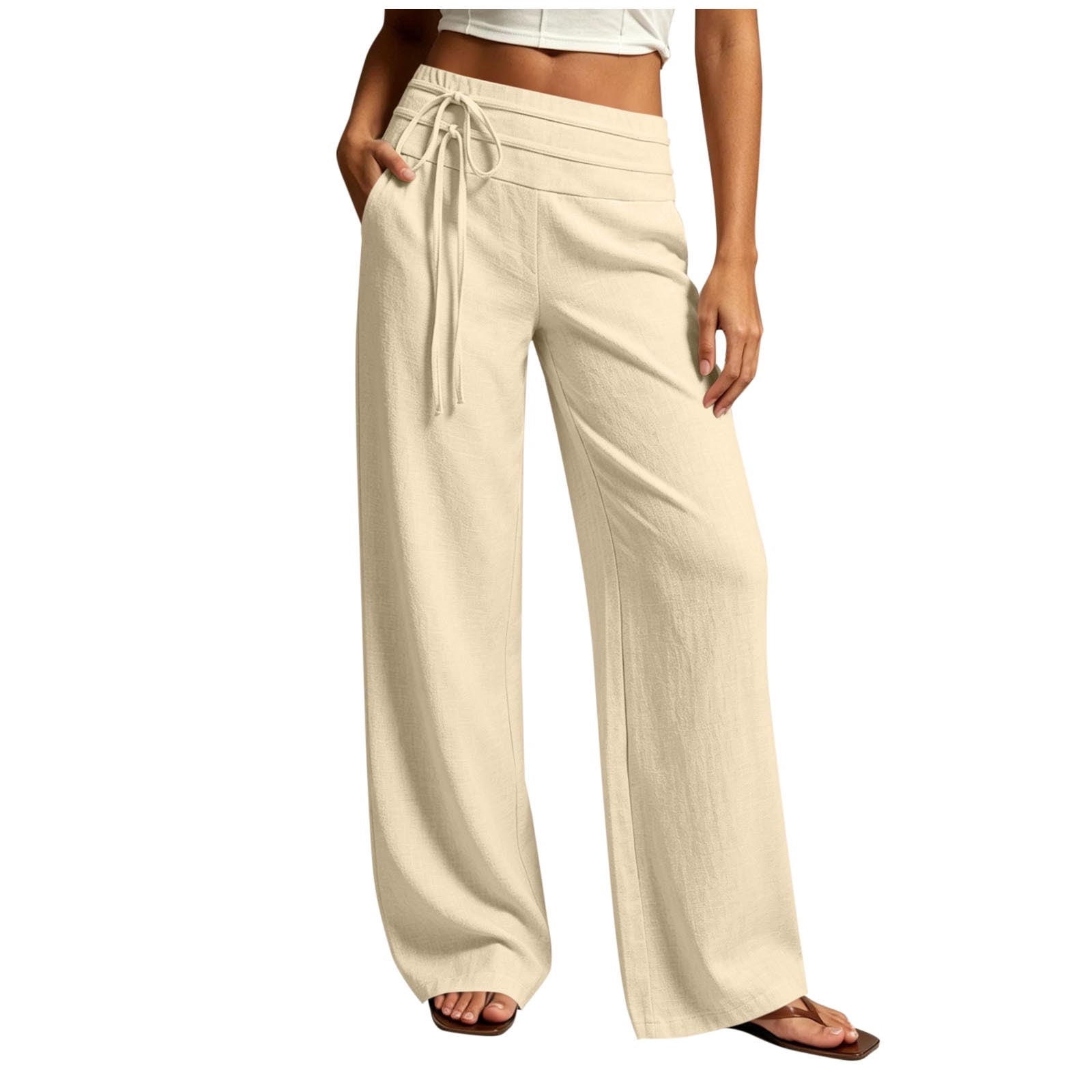 Ankola Women's Summer Casual Waist Wide Leg Loose Cotton Linen Palazzo ...