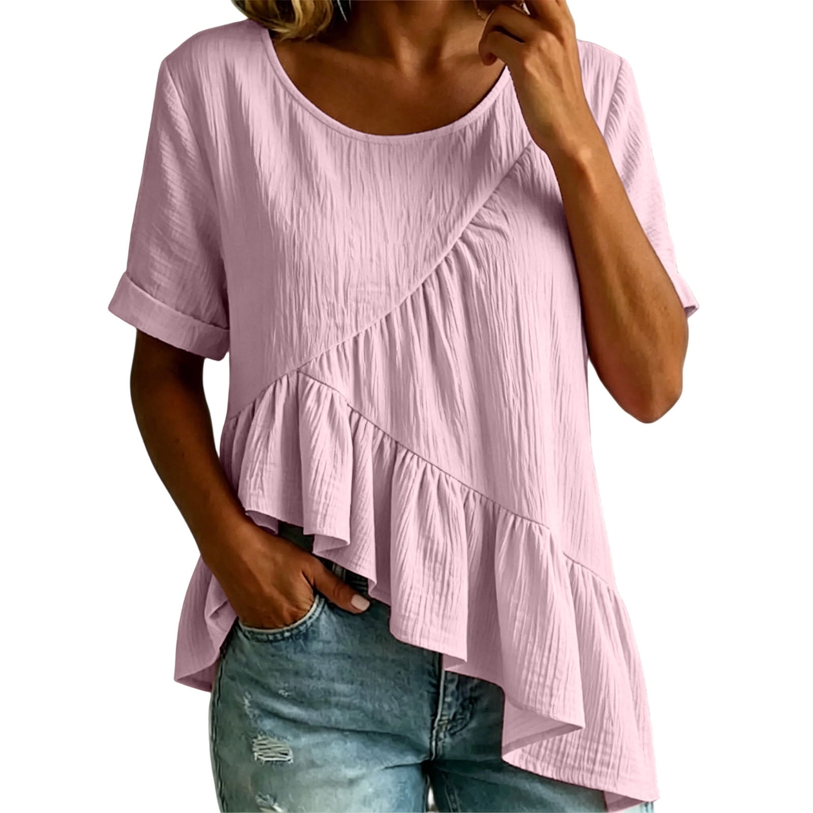 Ankola Women's Summer Short Sleeve Loose T Shirt High Low Hem Babydoll ...