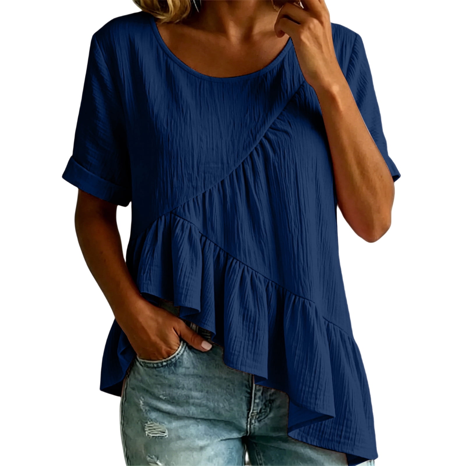 Ankola Women's Summer Short Sleeve Loose T Shirt High Low Hem Babydoll ...