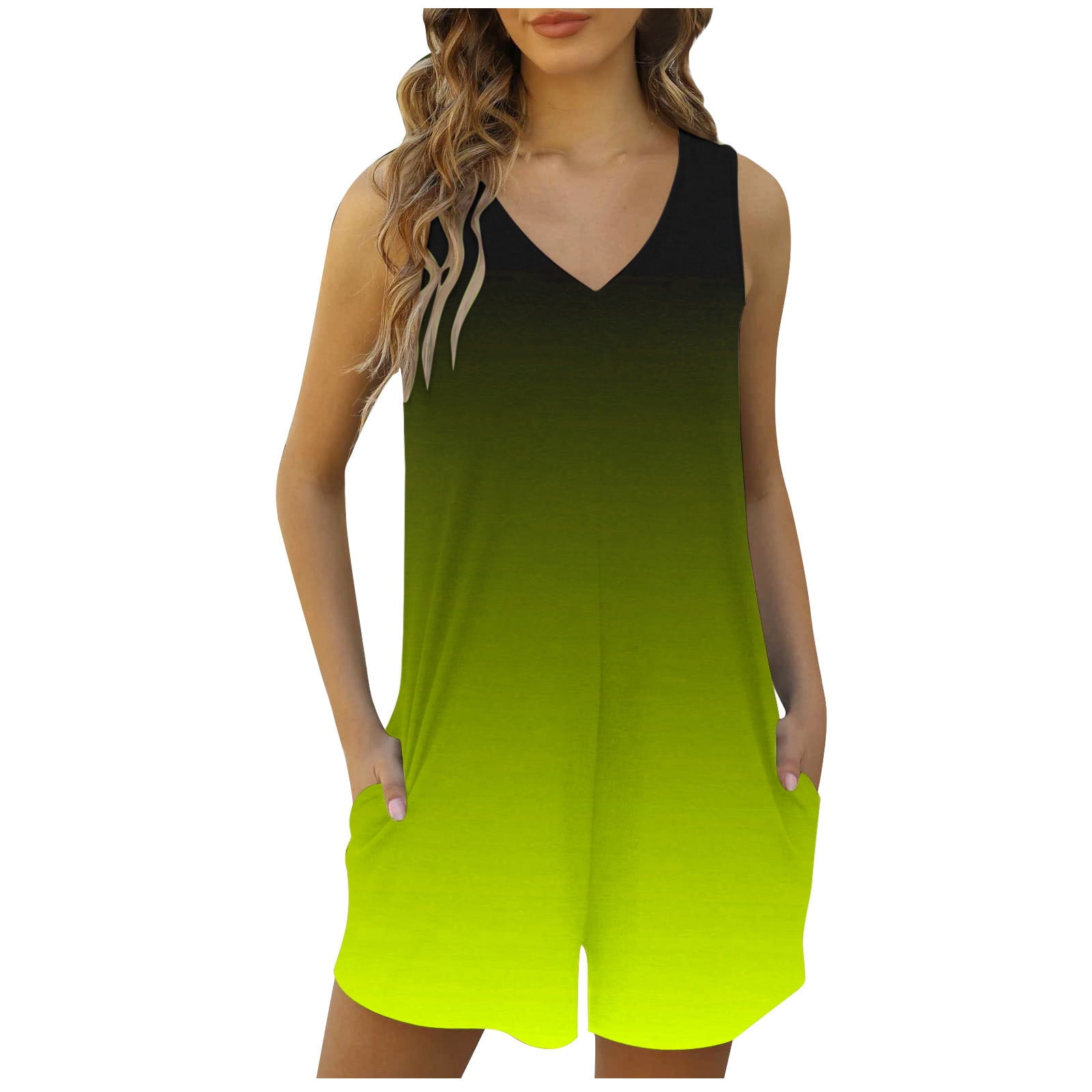 Ankola Womens Overalls Jumpsuit Summer V Neck Sleeveless Tank Top Short ...