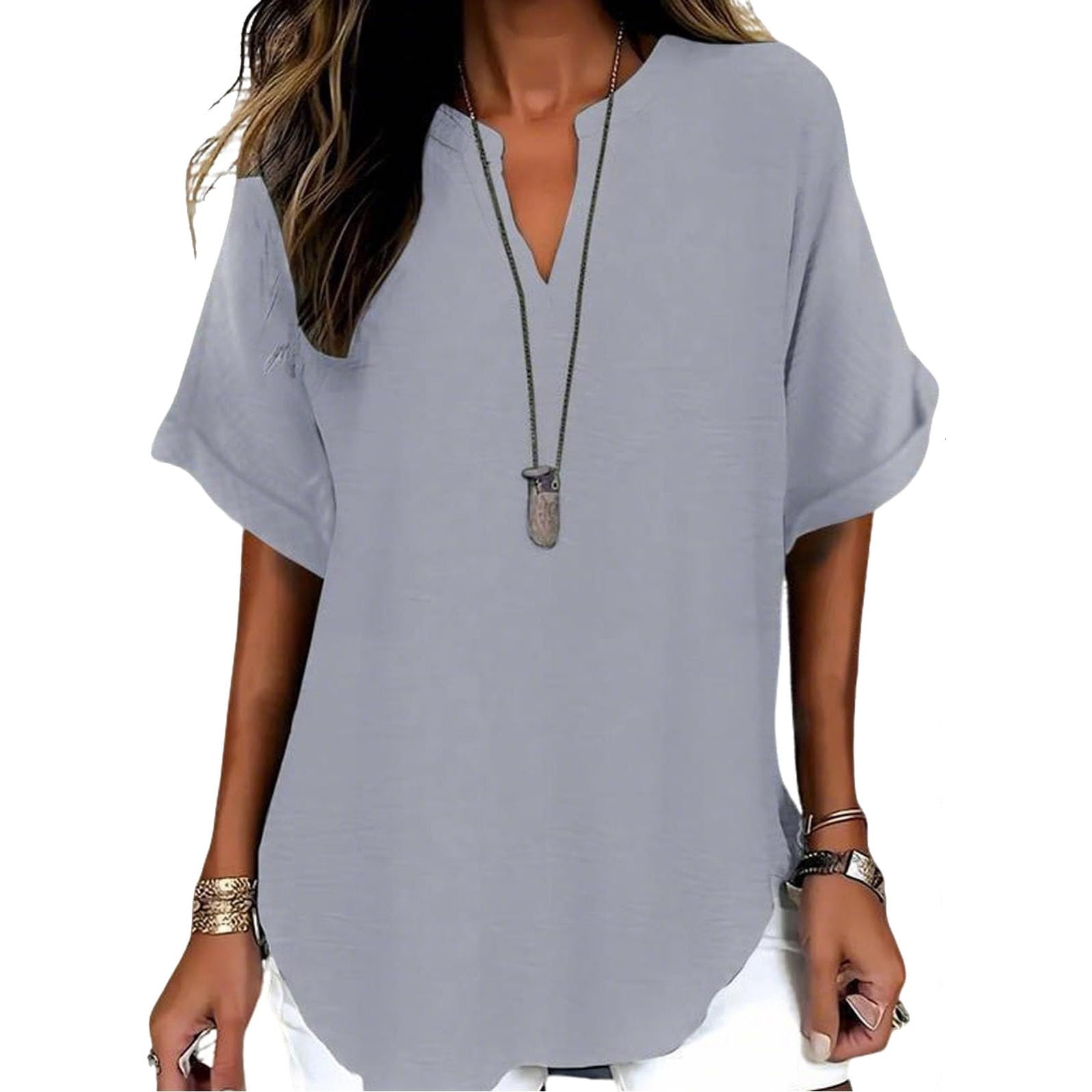 Ankola Womens Oversized Tshirts Summer Tops 2026 Short Sleeve V Neck ...