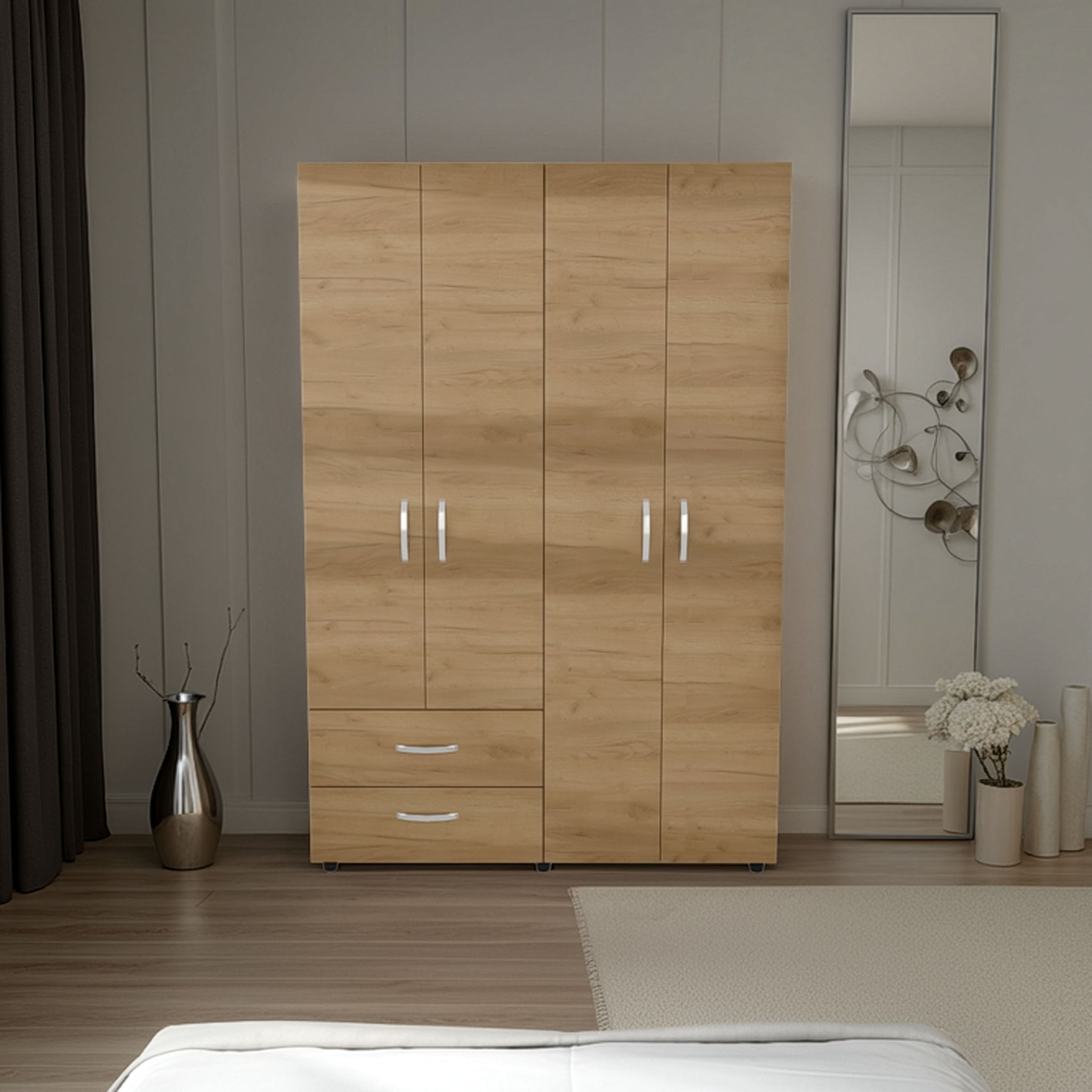 Ankora Armoire with 4 Doors, 2 Drawers, And 2 Hanging Rod, Storage ...