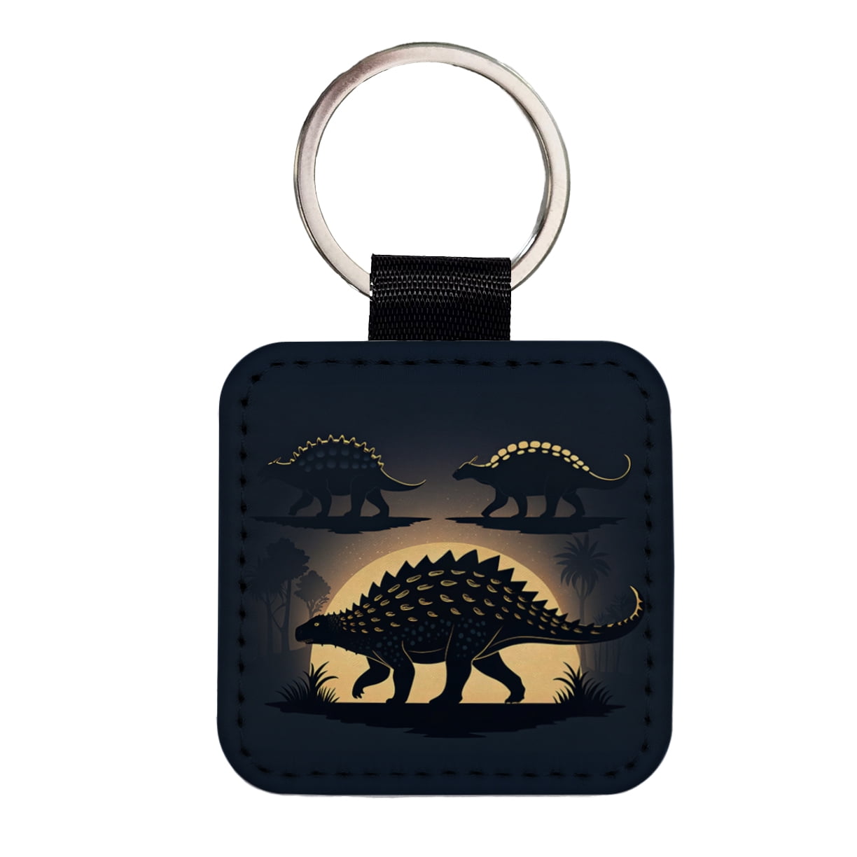 Ankylosaurus Silhouettes Walking Dinosaurs Faux Leather Square Keychain ...