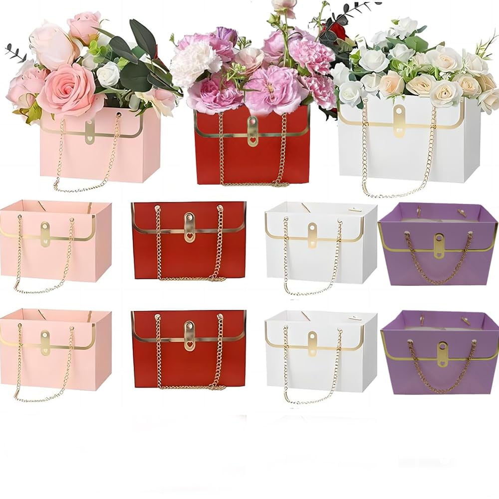 Ankysasky 8 Pcs AJH3 Paper Flower gift Bags with Chain ,Bouquet Storage ...
