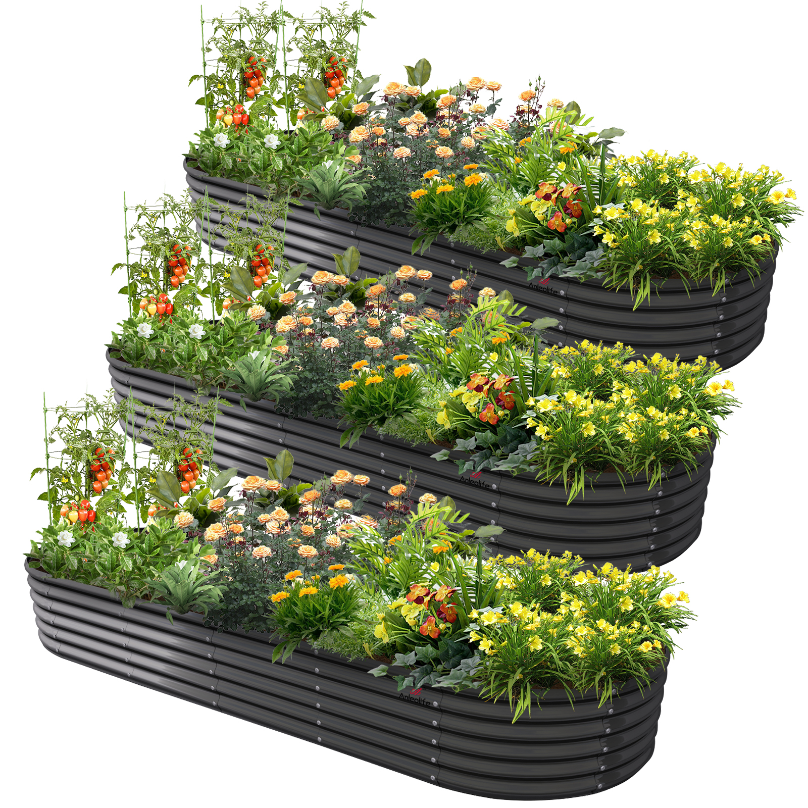 Anleolife 3 PACK 12x3x1.5 ft Galvanized Raised Garden Beds Outdoor ...