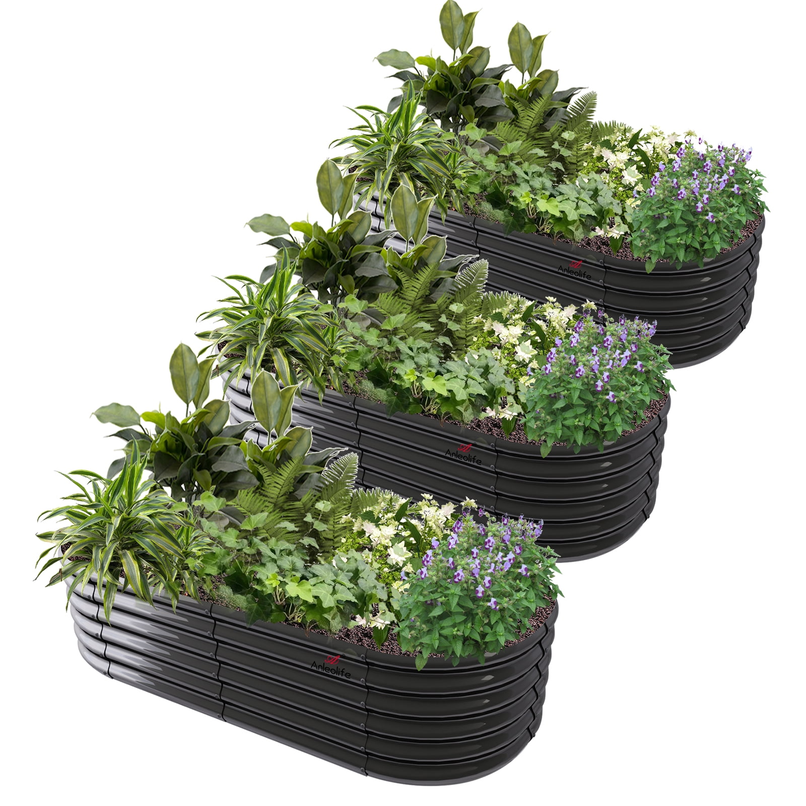 Anleolife 3 PACK 6x2x1.5 ft Galvanized Raised Garden Beds Outdoor, Oval ...