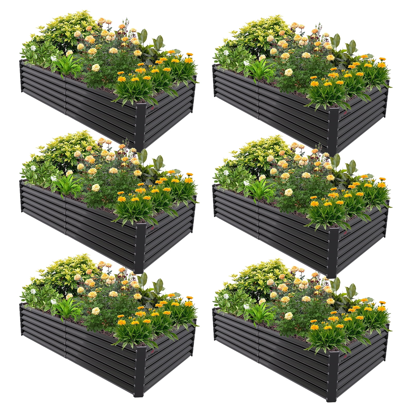 Anleolife 6 PACK 6x3x1.5 ft Galvanized Raised Garden Beds Outdoor ...