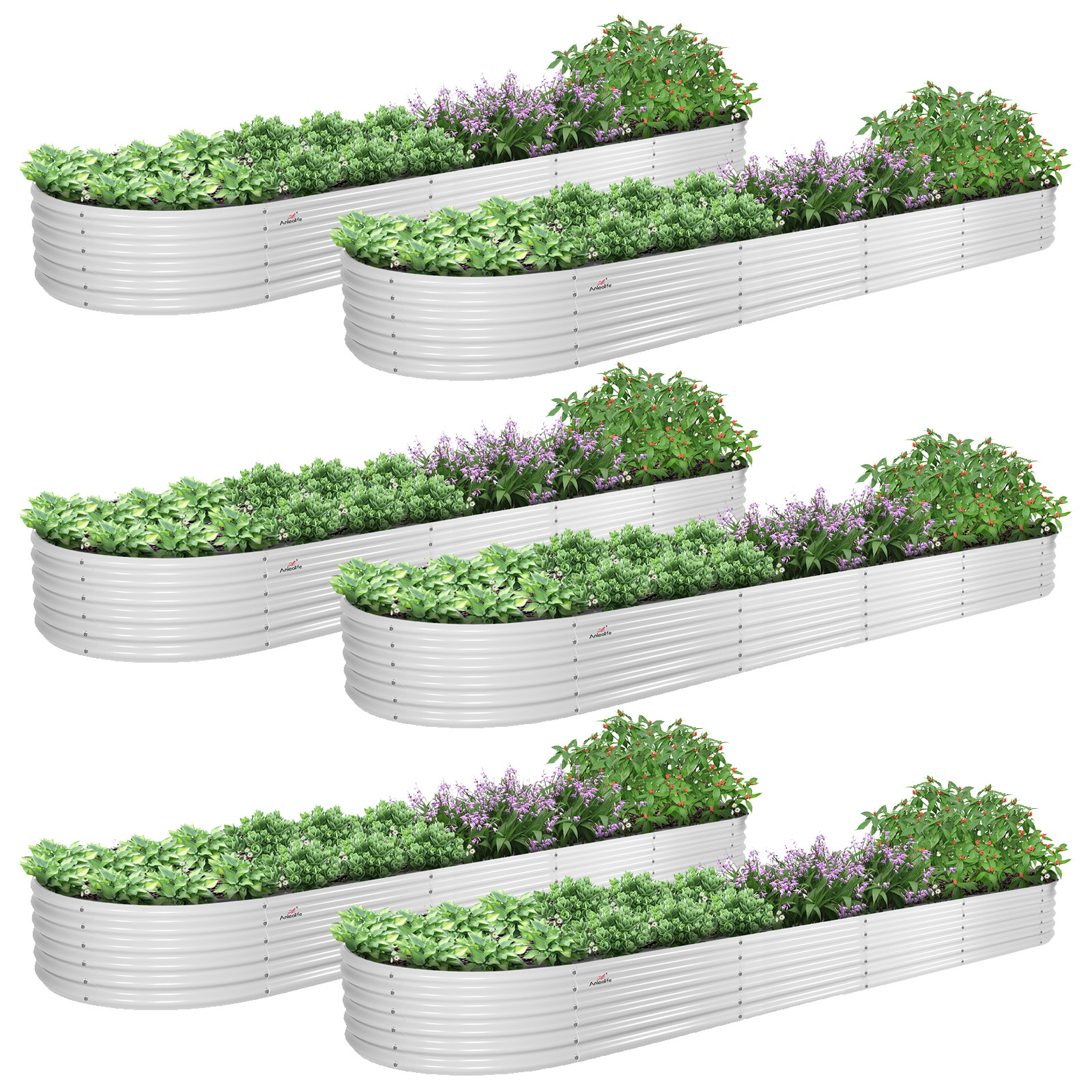 Anleolife 6-Pack 12x3x1.5ft Galvanized Raised Garden Beds Kit, Oval ...