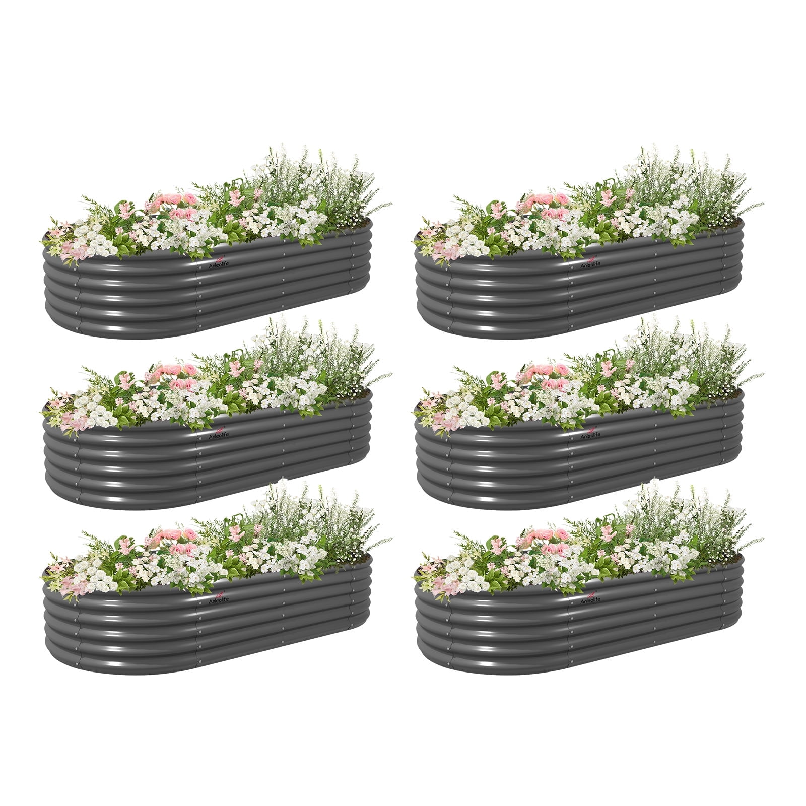 Anleolife 6-Pack 8x4x1.5ft Galvanized Raised Garden Beds Kit, Oval ...