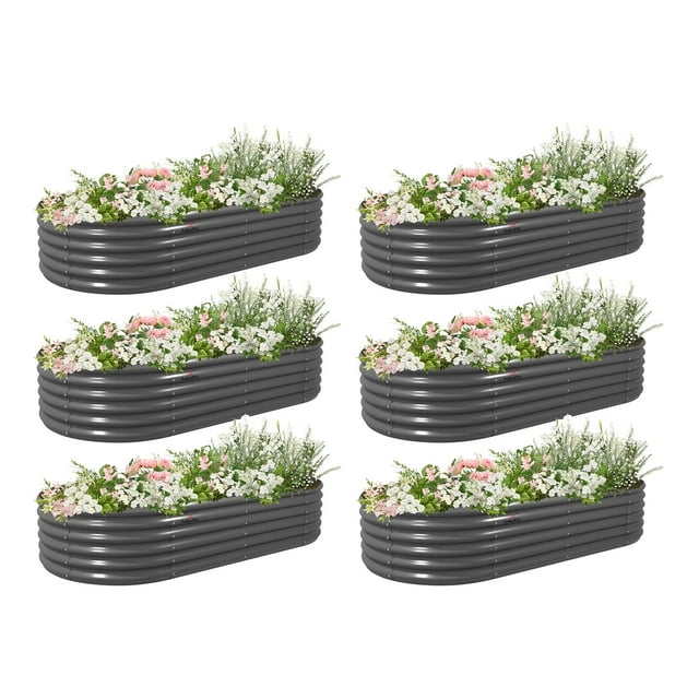 Anleolife 6-Pack 8x4x1.5ft Galvanized Raised Garden Beds Kit, Oval ...