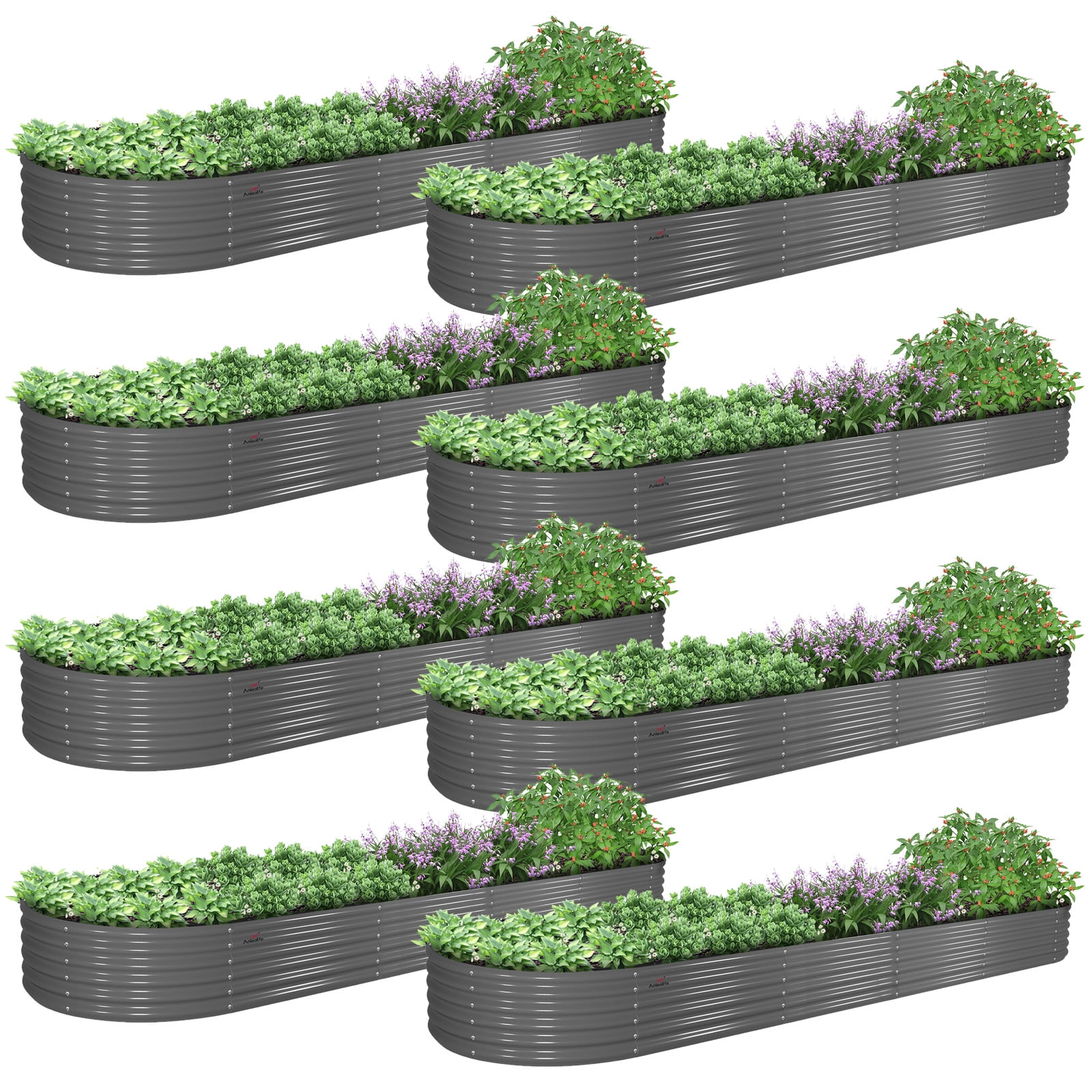 Anleolife 8-Pack DIY Elevated Galvanized Garden Beds Kit, 12x3x1.5ft ...