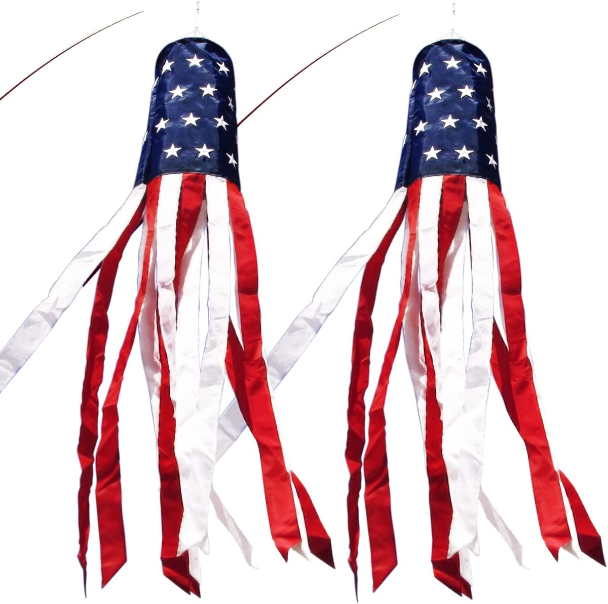 Jeexi 59 Inch American Flag Windsock, Set of 2 - Embroidered Stars 4th ...