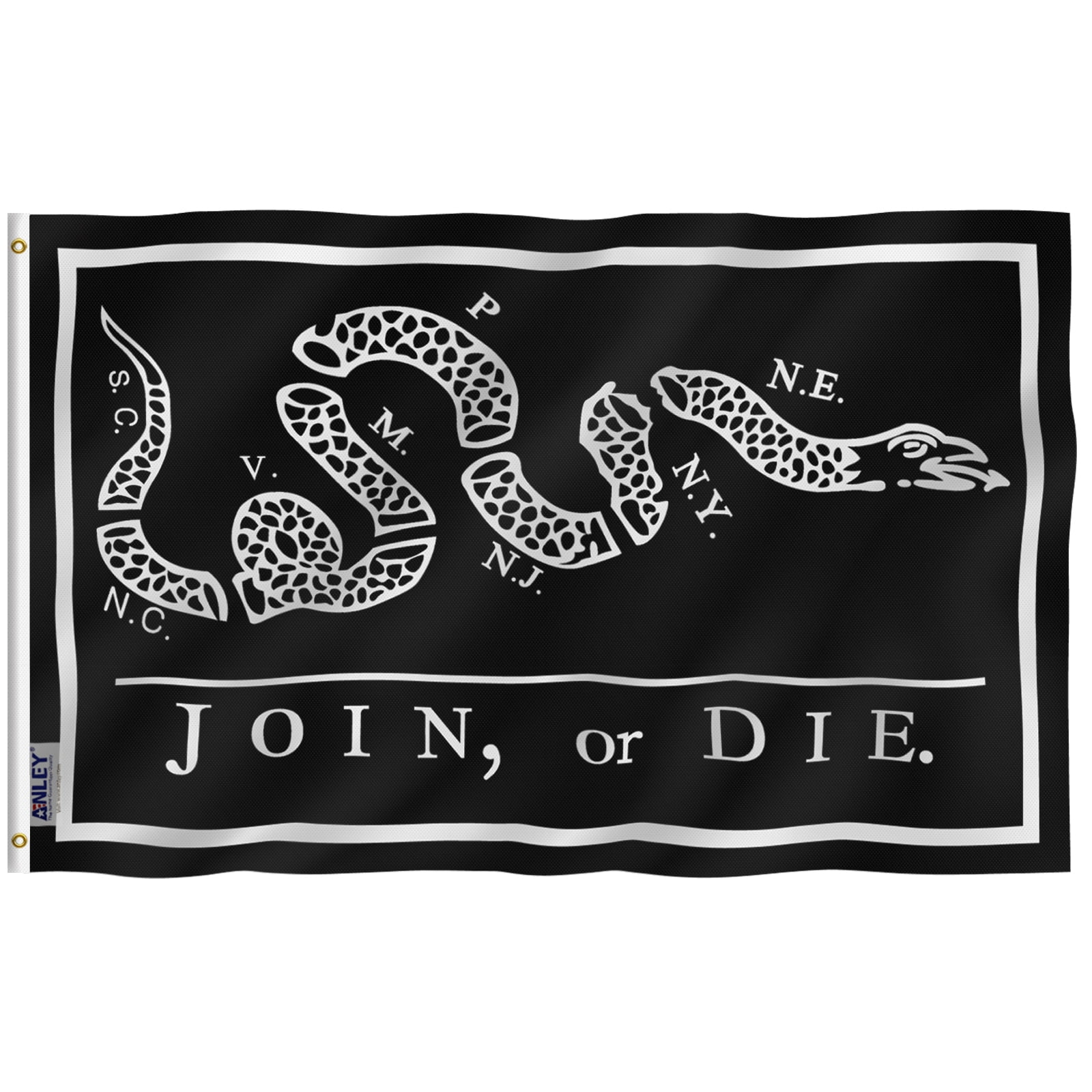 Anley 3x5 Foot Black Join Or Die Flag - Rattlesnake Flags Polyester ...