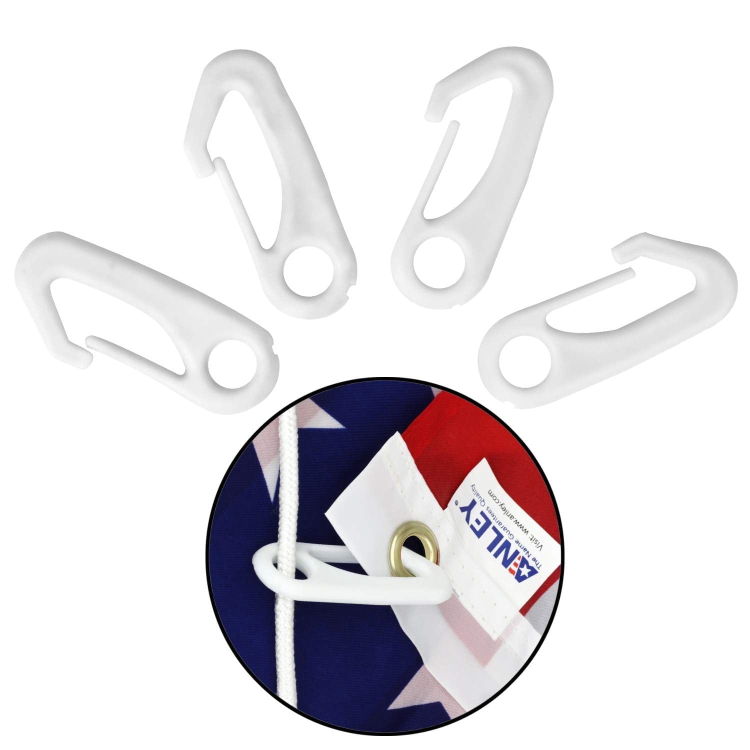 "Anley Heavy Duty Flagpole Snap Hook Clips, 4 PCS Nylon, White, Attach ...