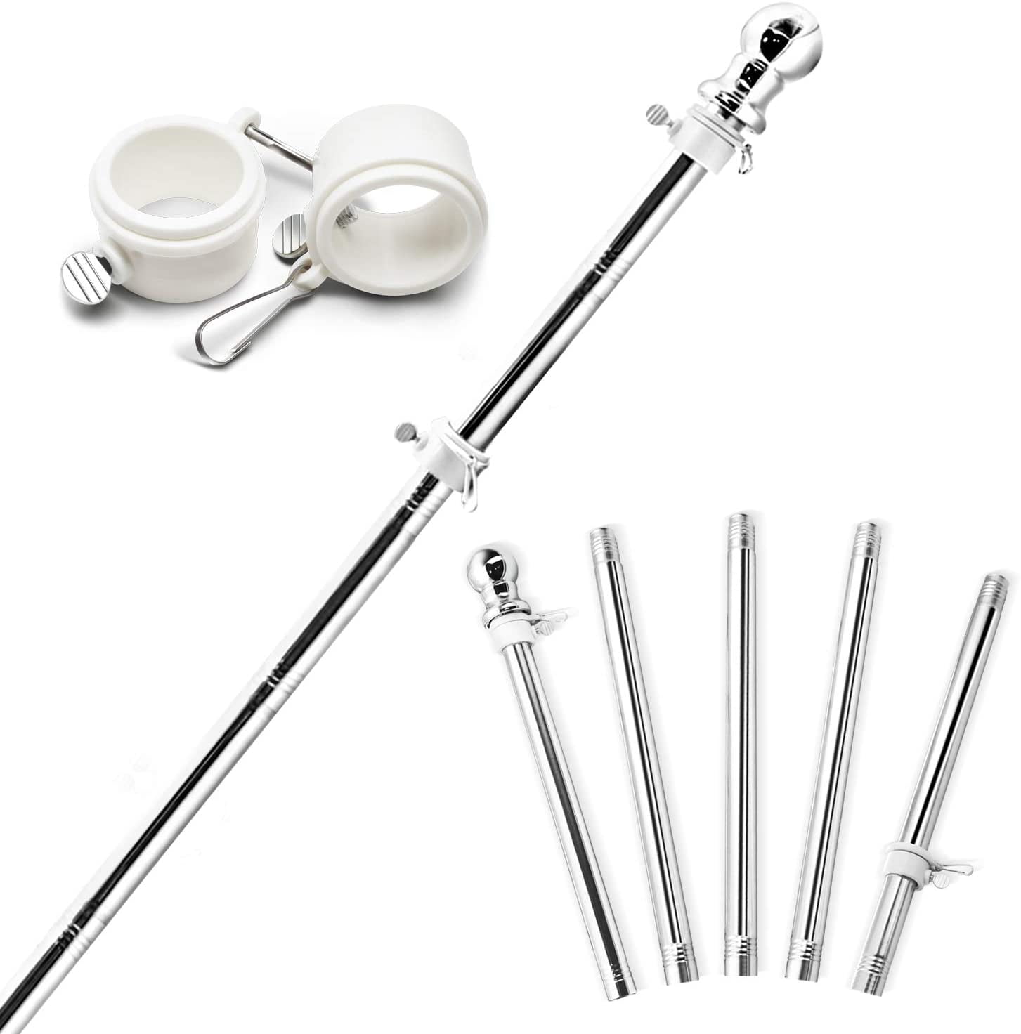 Anley 6FT Stainless Steel Flag Pole Kit with Tangle Free Rotating Rings ...