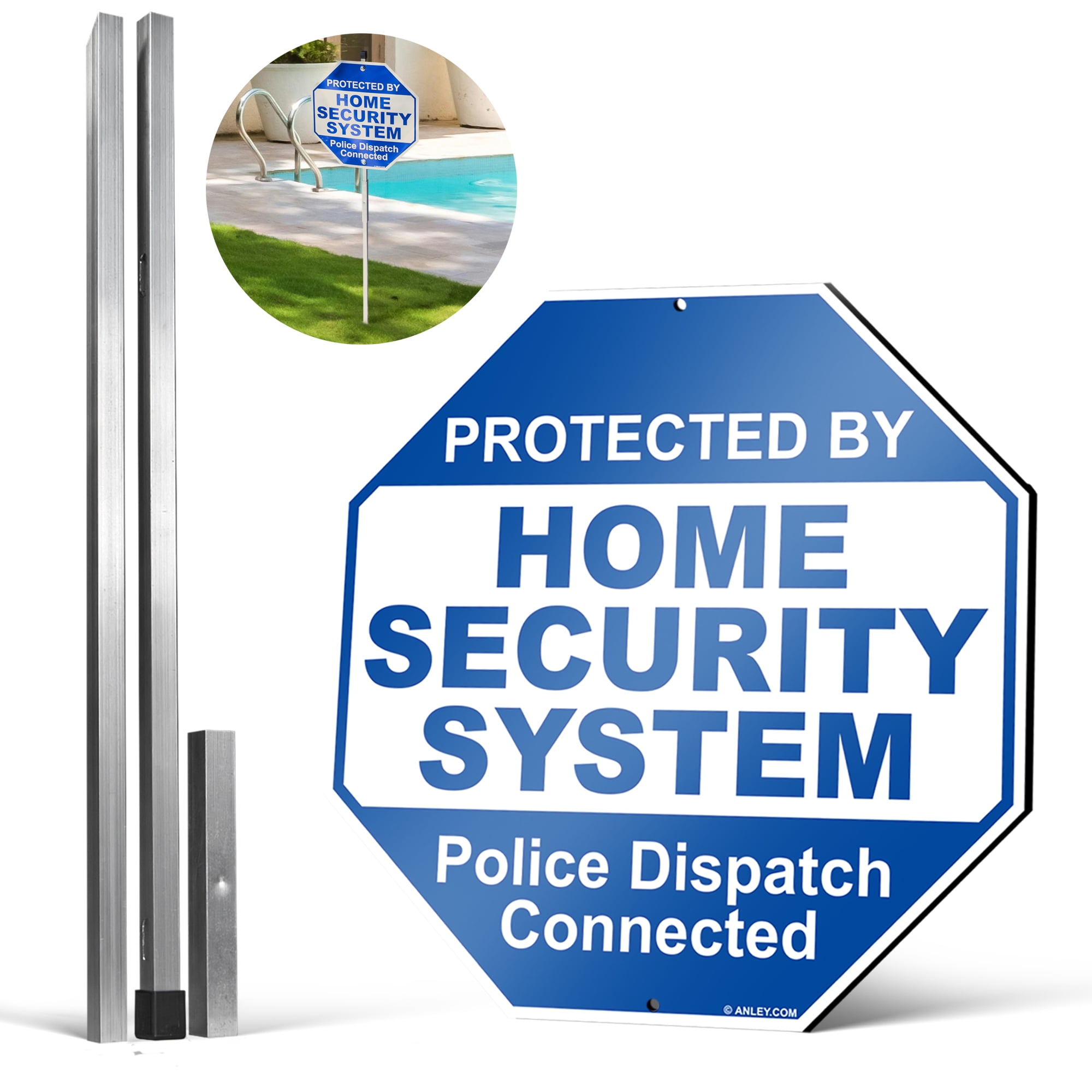 Anley Aluminum Protected By Home Security System Yard Sign 10 x 10 IN with Durable 28 IN Ground ...